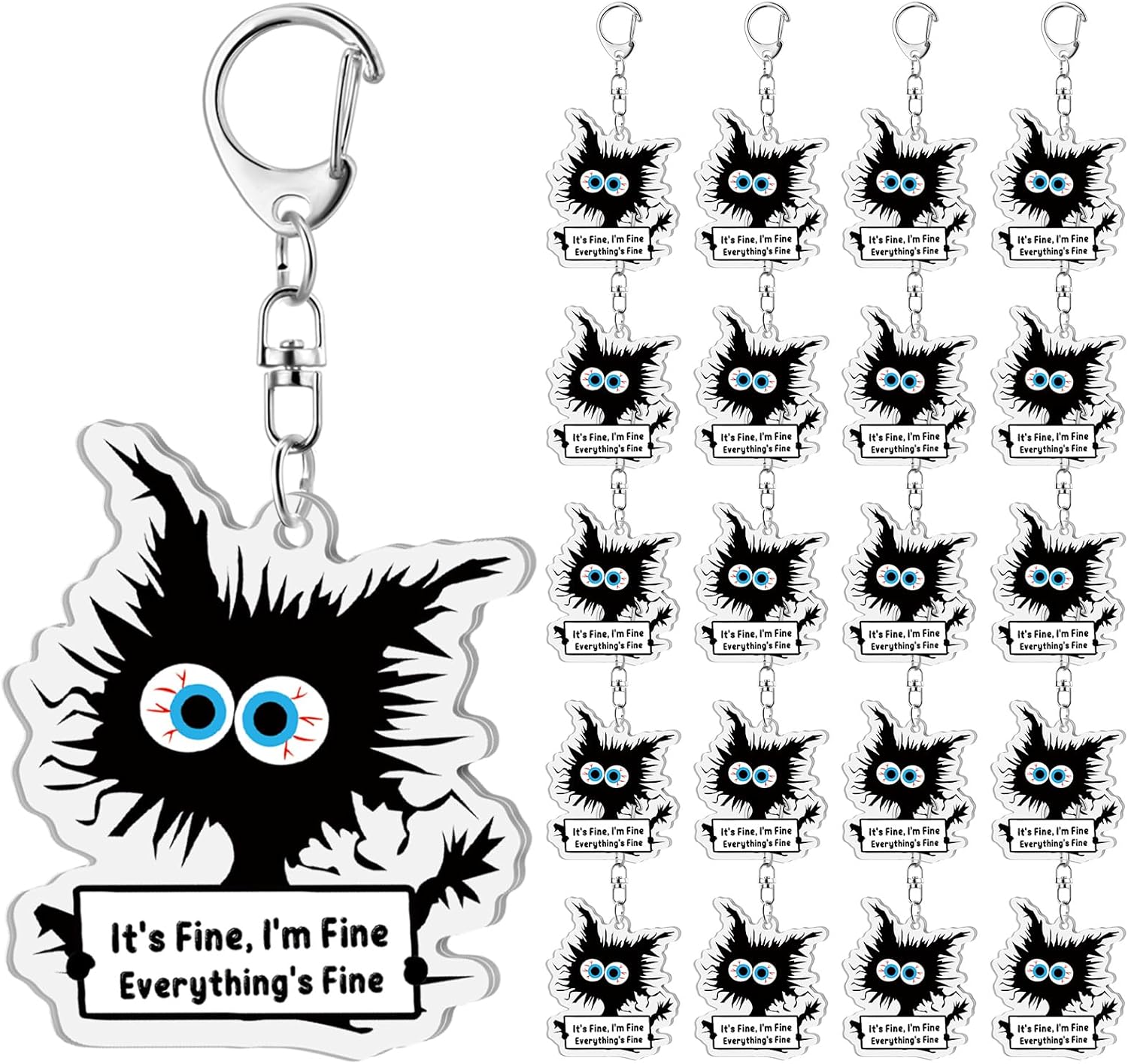 Amazon.com: 20 Pcs Funny Cat Keychains It's Fine I'm Fine Everything's ...