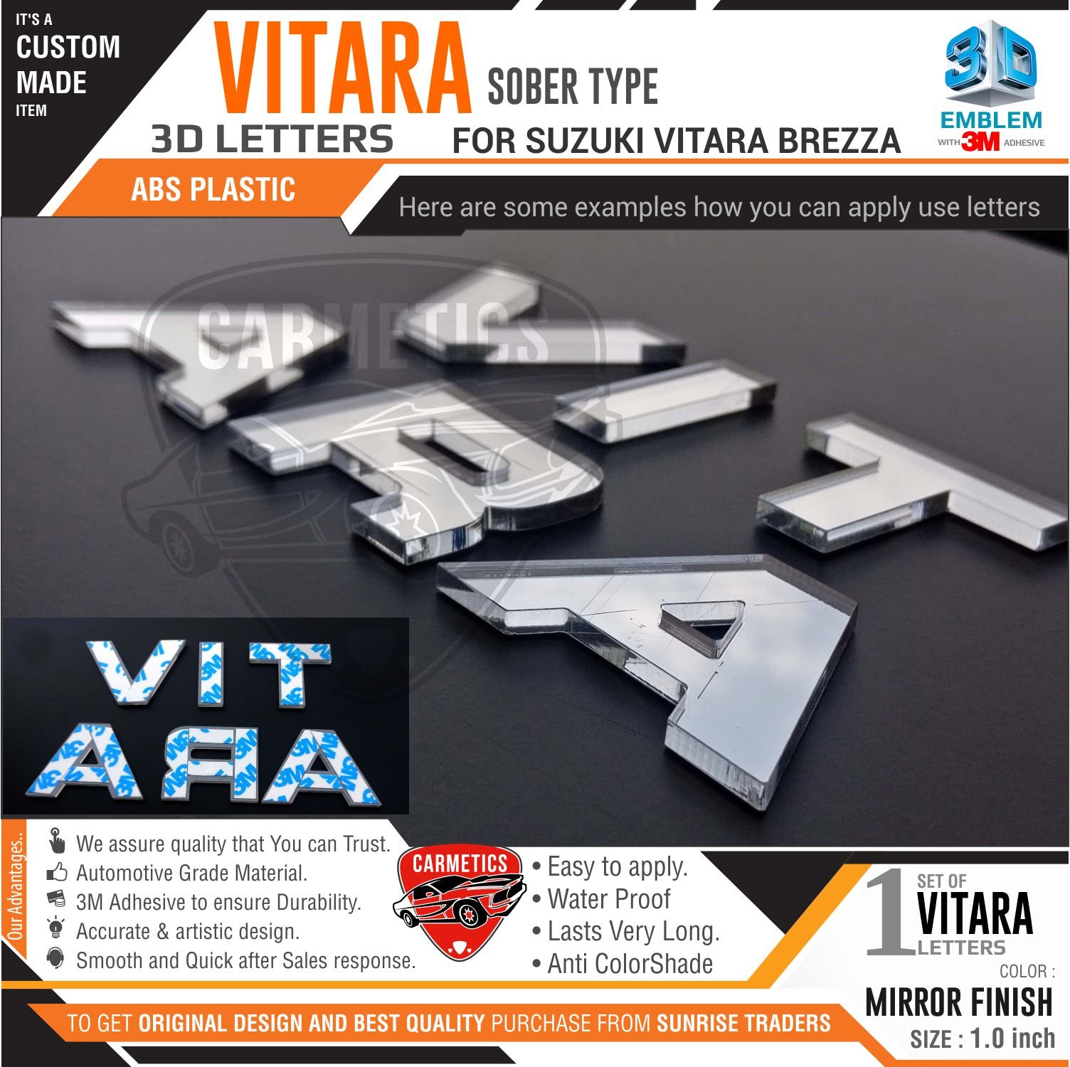 Buy CarMetics Vitara 3D Letters for Maruti Suzuki BREZZA Mirror Finish ...