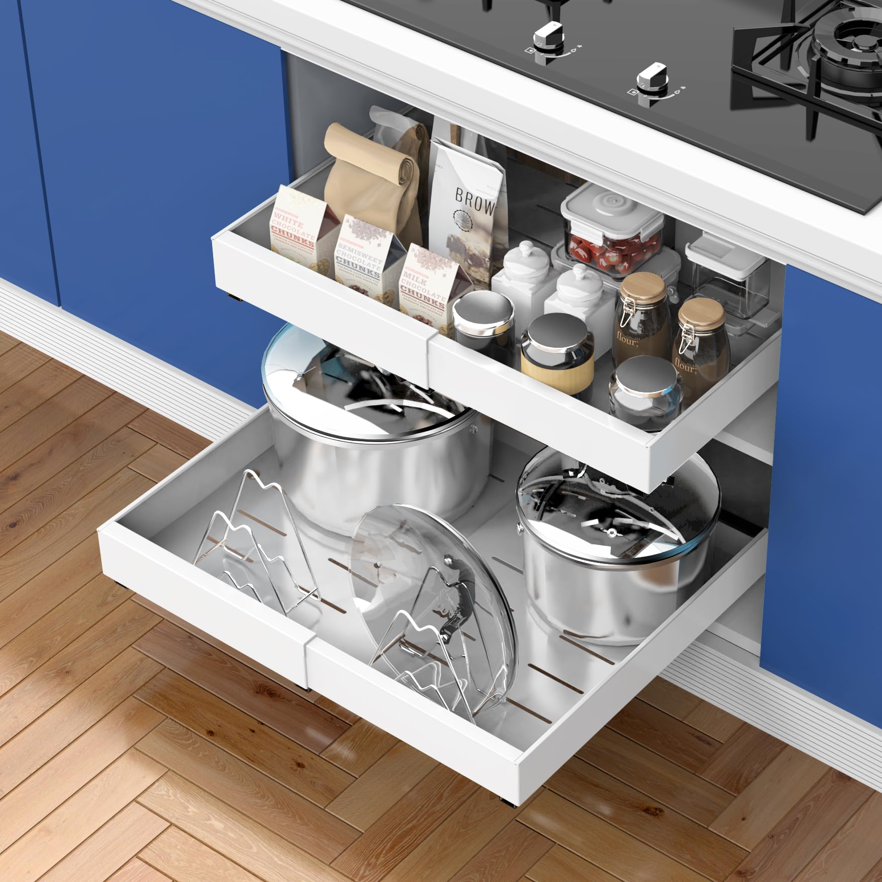 Amazon.com: 2 Expandable Pull Out Cabinet Organizers, 3 Rails Sliding ...