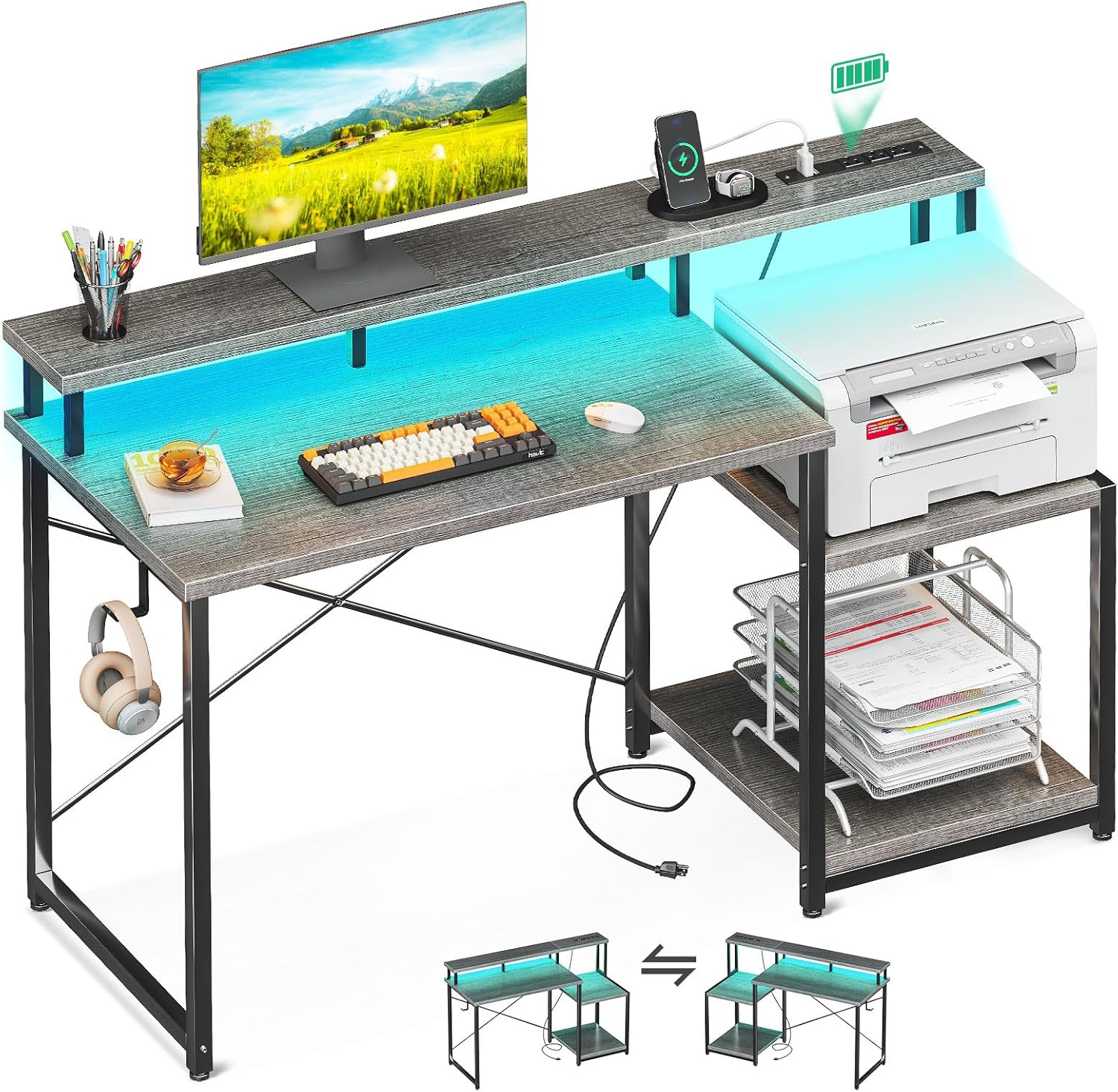 Amazon.com: AODK Computer Desk, 48 Inch Gaming Desk with Led Lights ...