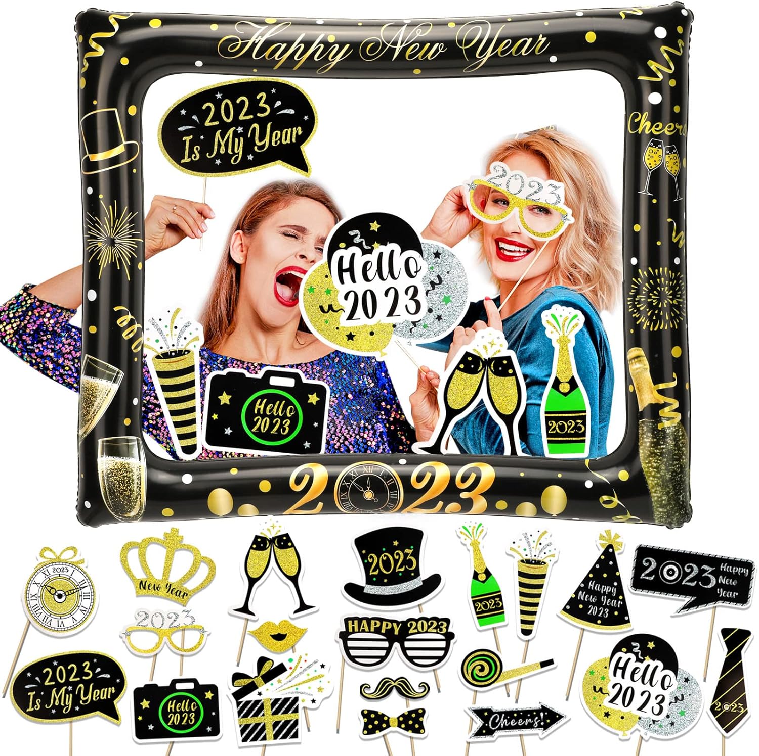 Amazon.com: HOWAF Happy New Year's Eve Party Photo Booth Props Supplies ...