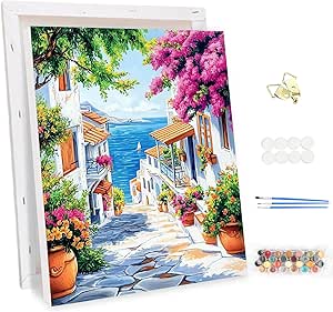 MEIYUDA Malen Nach Zahlen Erwachsene mit Rahmen Blumen, DIY Set Erwachsene Blick aufs Meer ...