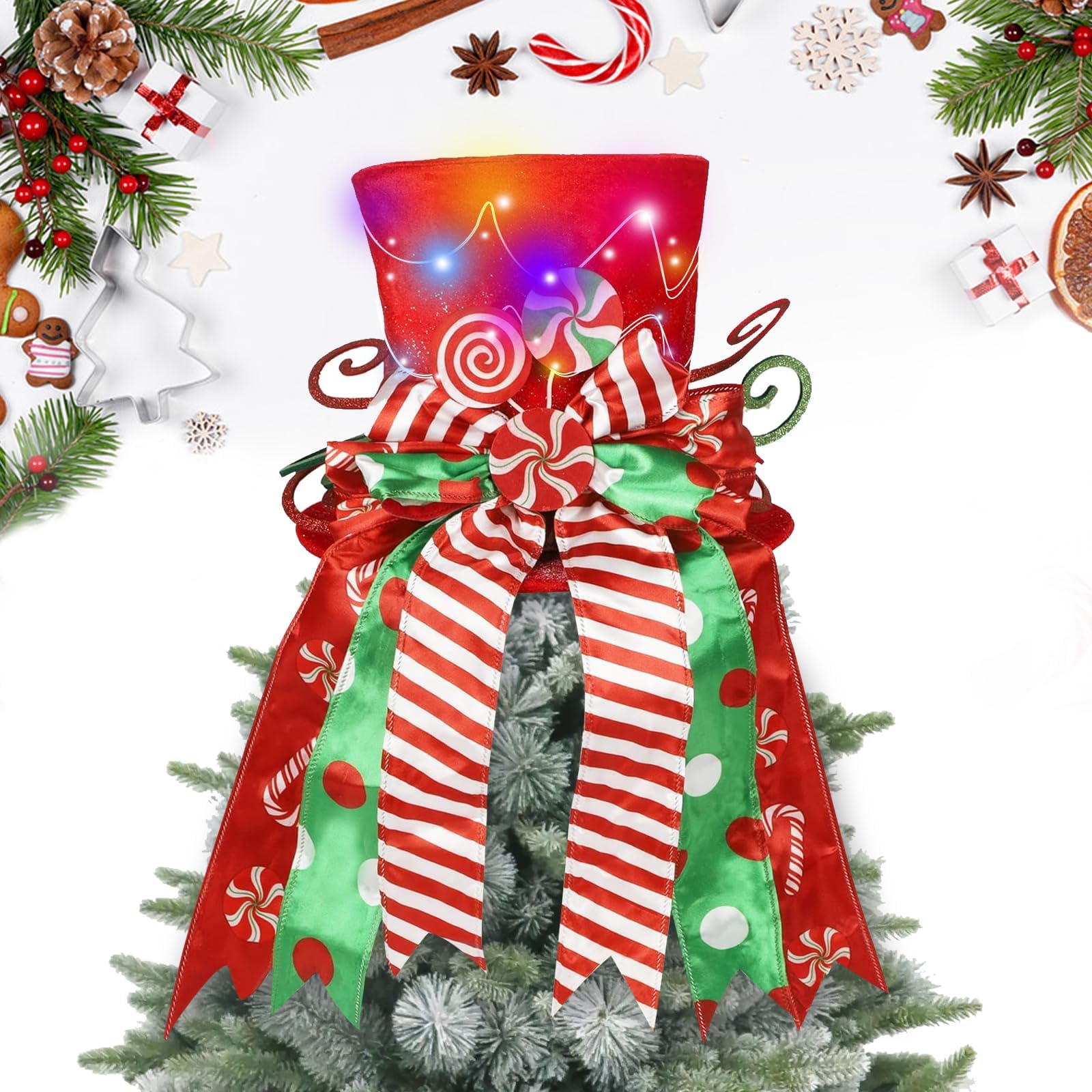 Amazon.com: Alupssuc Christmas Tree Topper Hat Lighted,Large Red Velvet ...