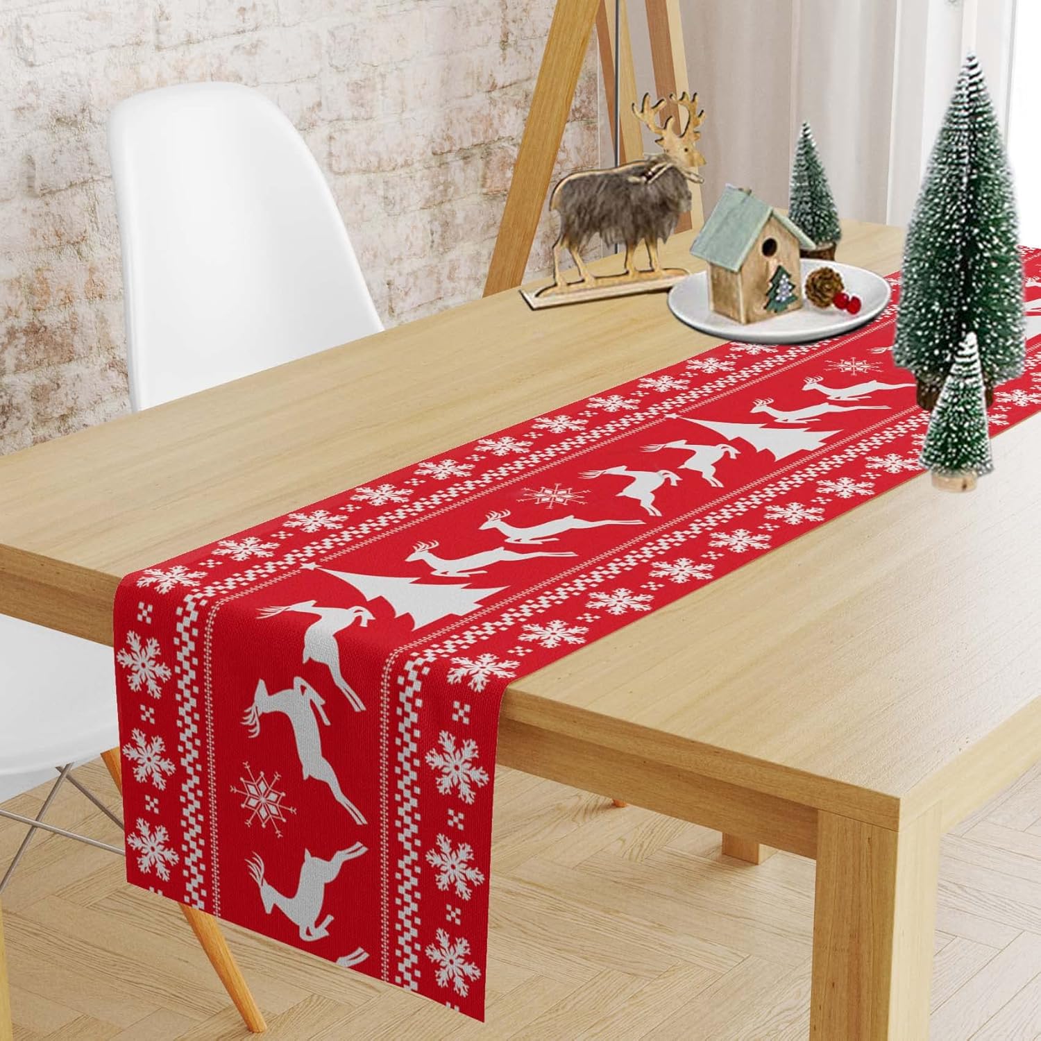 Funnlot Christmas Table Runner Red 270 x 28 cm Xmas Table Runner Linen ...