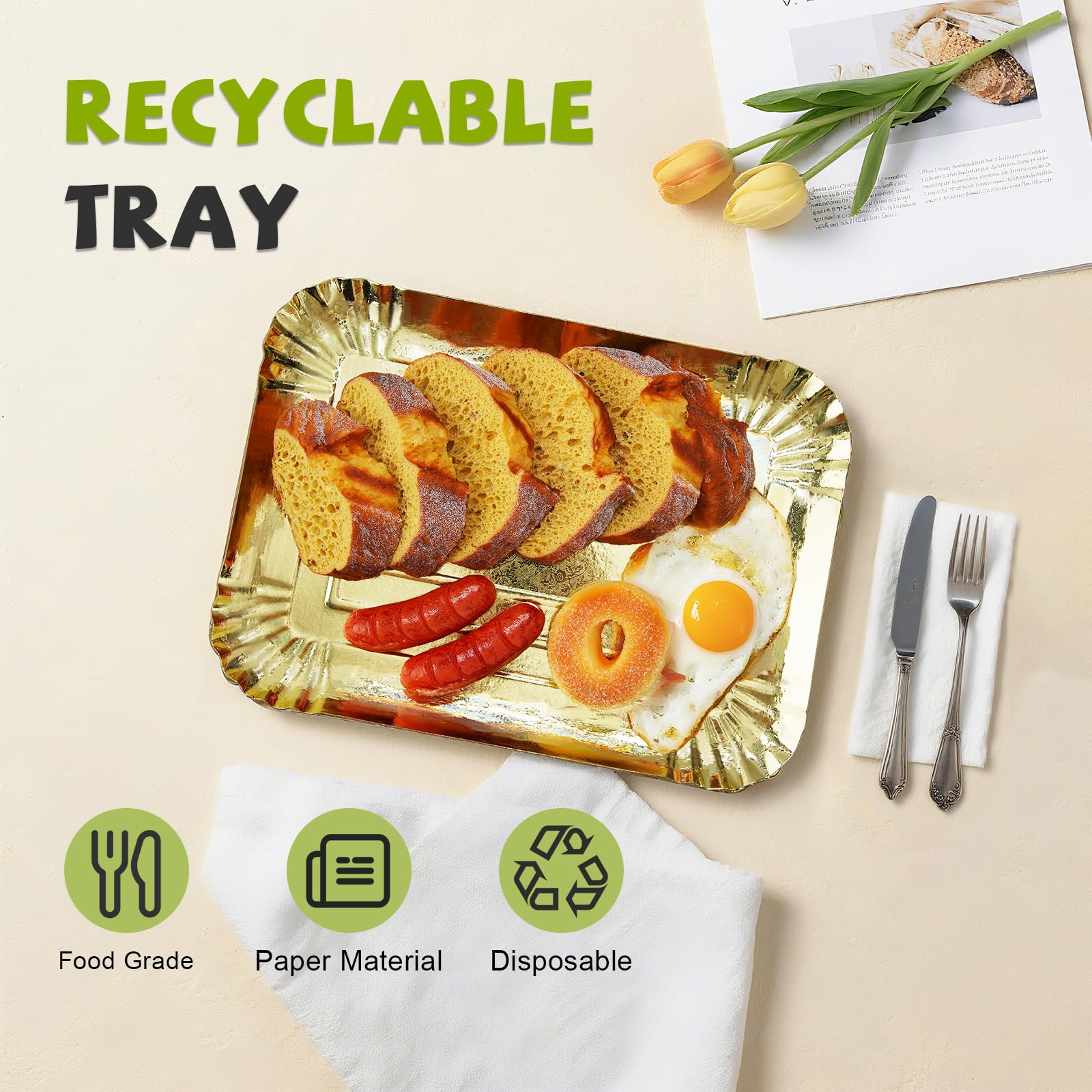 Snapklik.com : 10 PCS Gold Rectangle Trays, Heavy Duty Disposable Paper ...