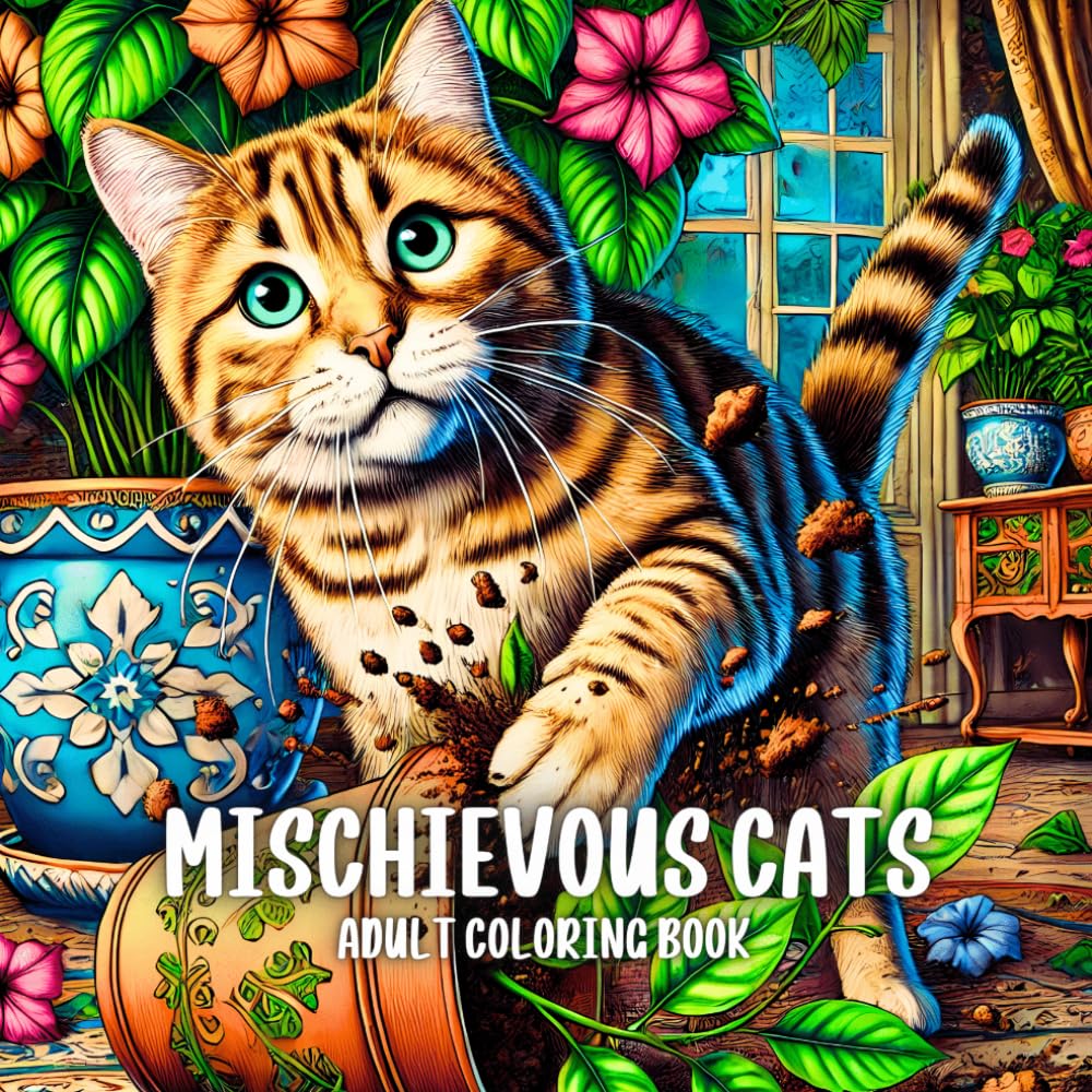 Amazon.com: Mischievous Cats Adult Coloring Book: Relaxation and Stress ...