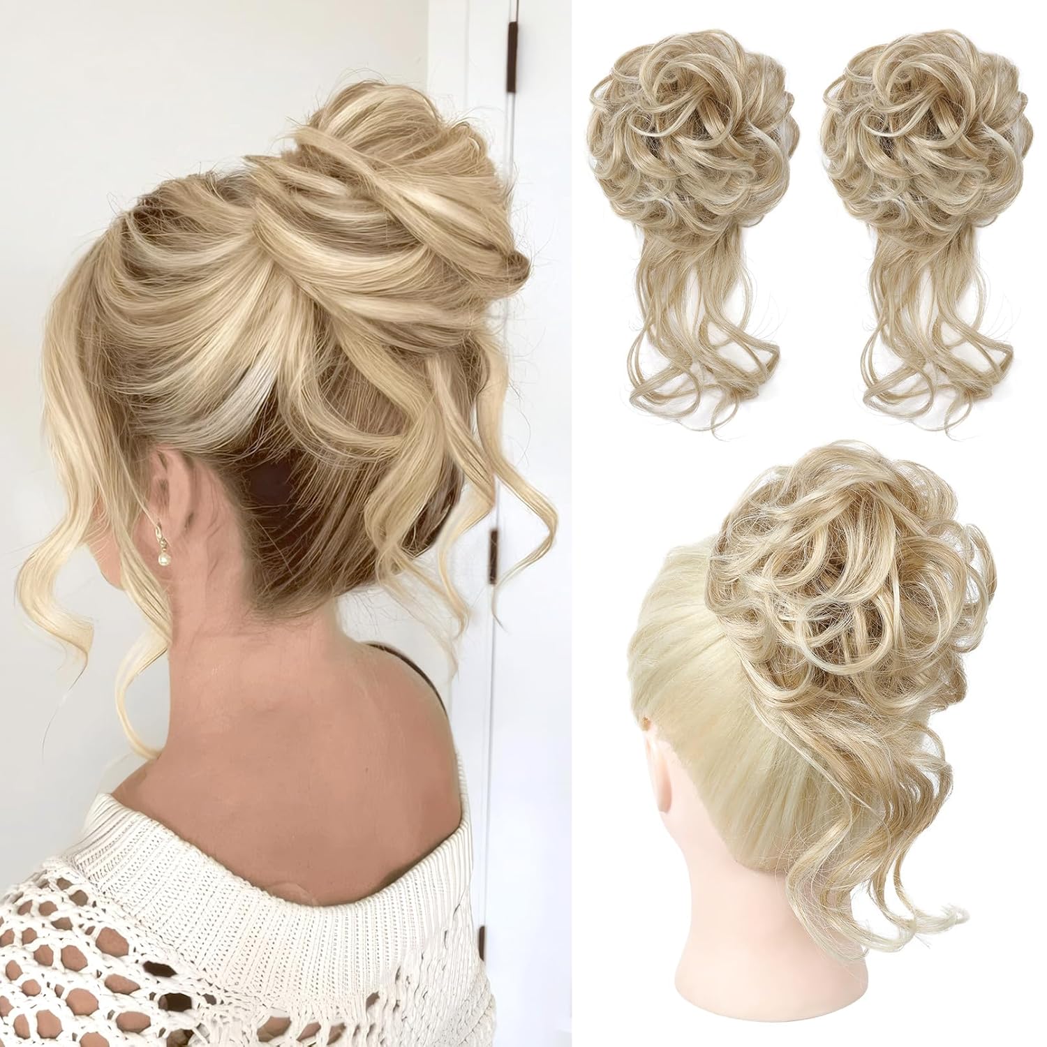 Amazon.com : HOOJIH 2PCS Messy Bun Hair Piece, Tousled Updo with ...