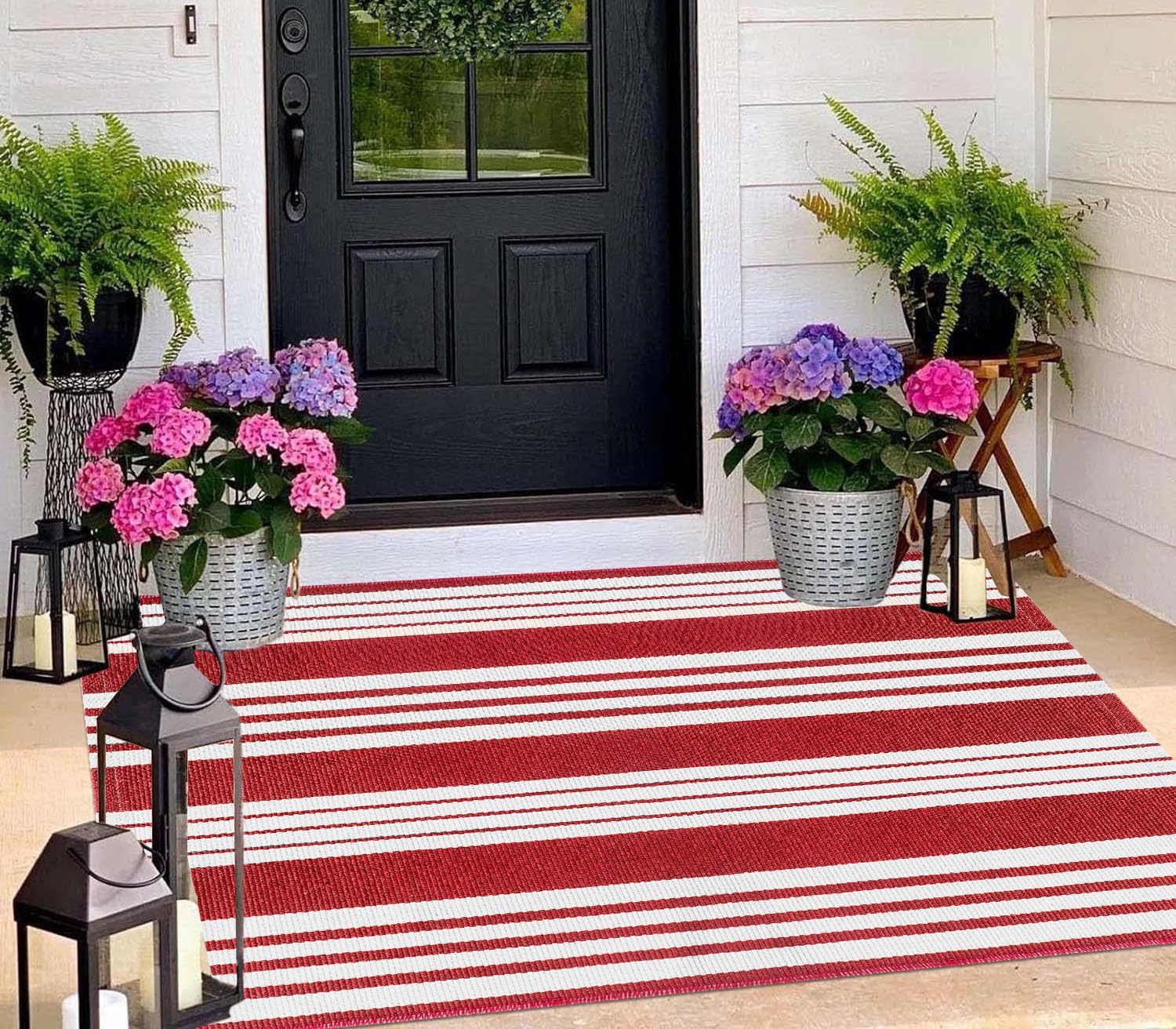Amazon.com: BUAGETUP Red and White Outdoor Rug 3'x 5' Hand-Woven Cotton ...