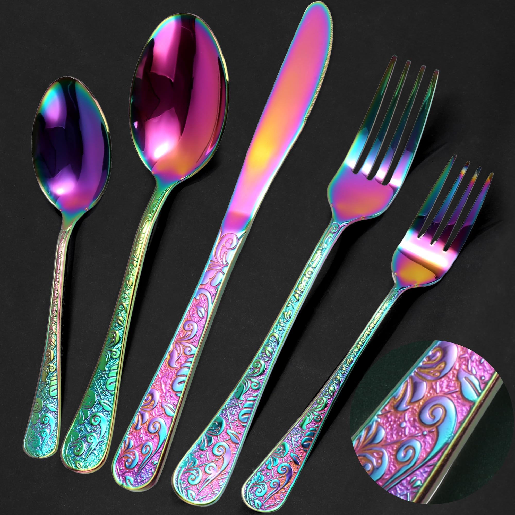 Amazon.com | 48 Pieces Rainbow Forks and Spoons Rainbow Silverware Set ...