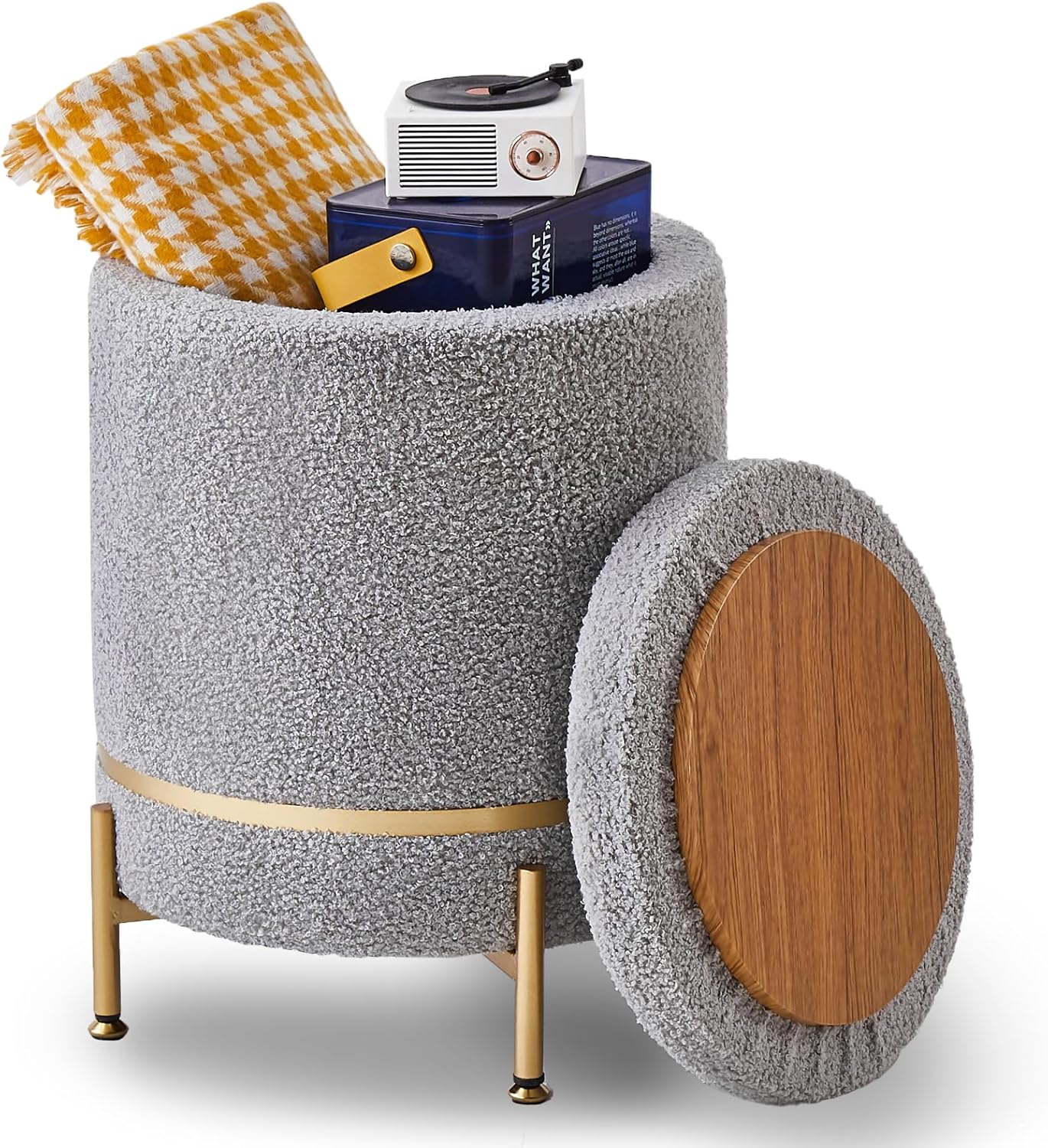 Amazon.com: Mxfurhawa Round Ottoman Foot Stool with Storage and Metal ...