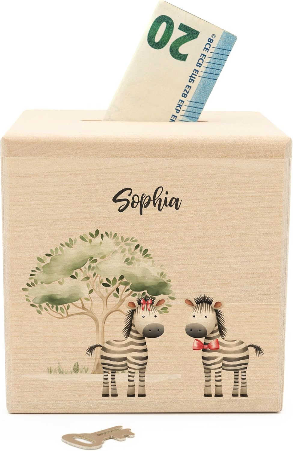 Geschenkfreude Spardose personalisiert mit Namen aus Holz - 10x10cm Holzspardose mit Schloss ...