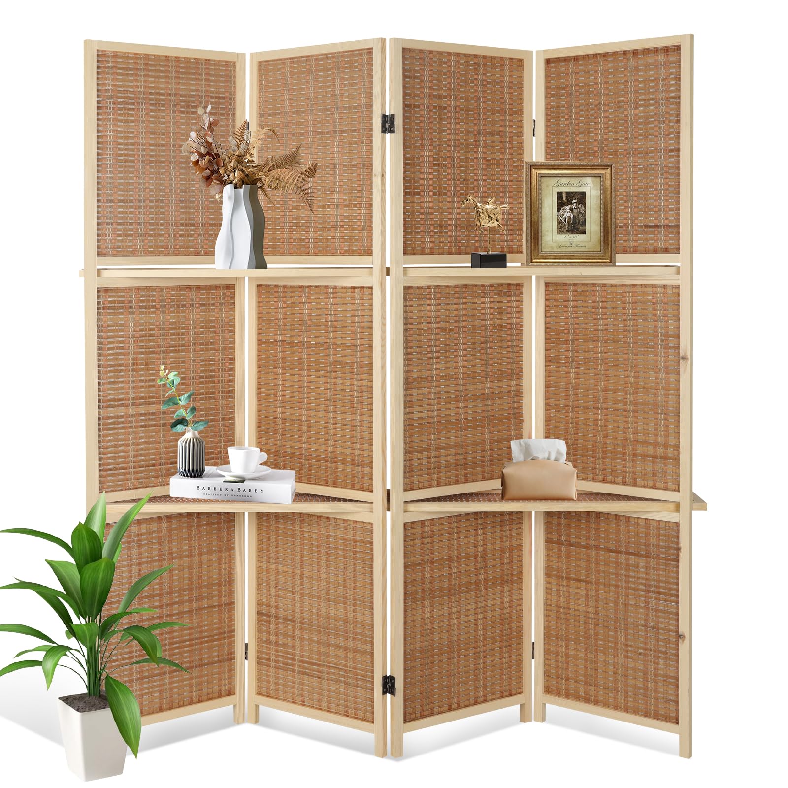 Buy Room Divider with Shelves, 4 Panels Room Dividers and Folding ...