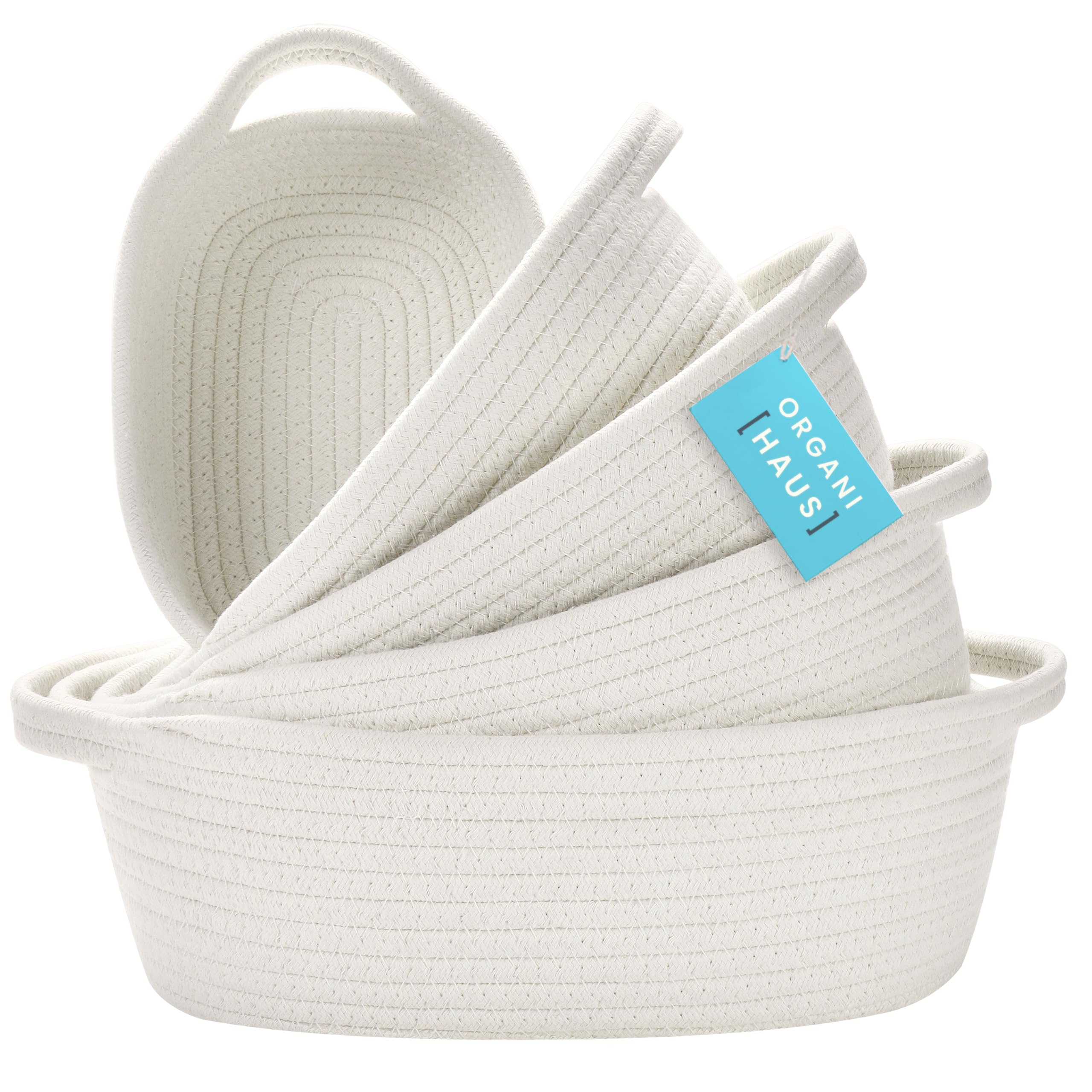 Amazon.com : OrganiHaus Set of 5 White Rectangle Storage Baskets for ...