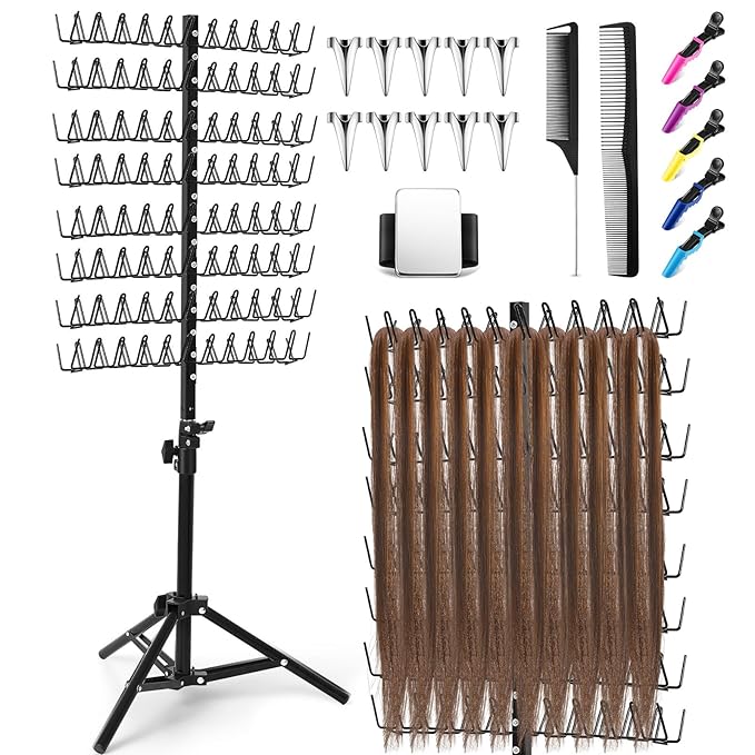 Amazon.com : Leriton 19 pcs 8 Tier Height Adjustable Braiding Hair Rack ...