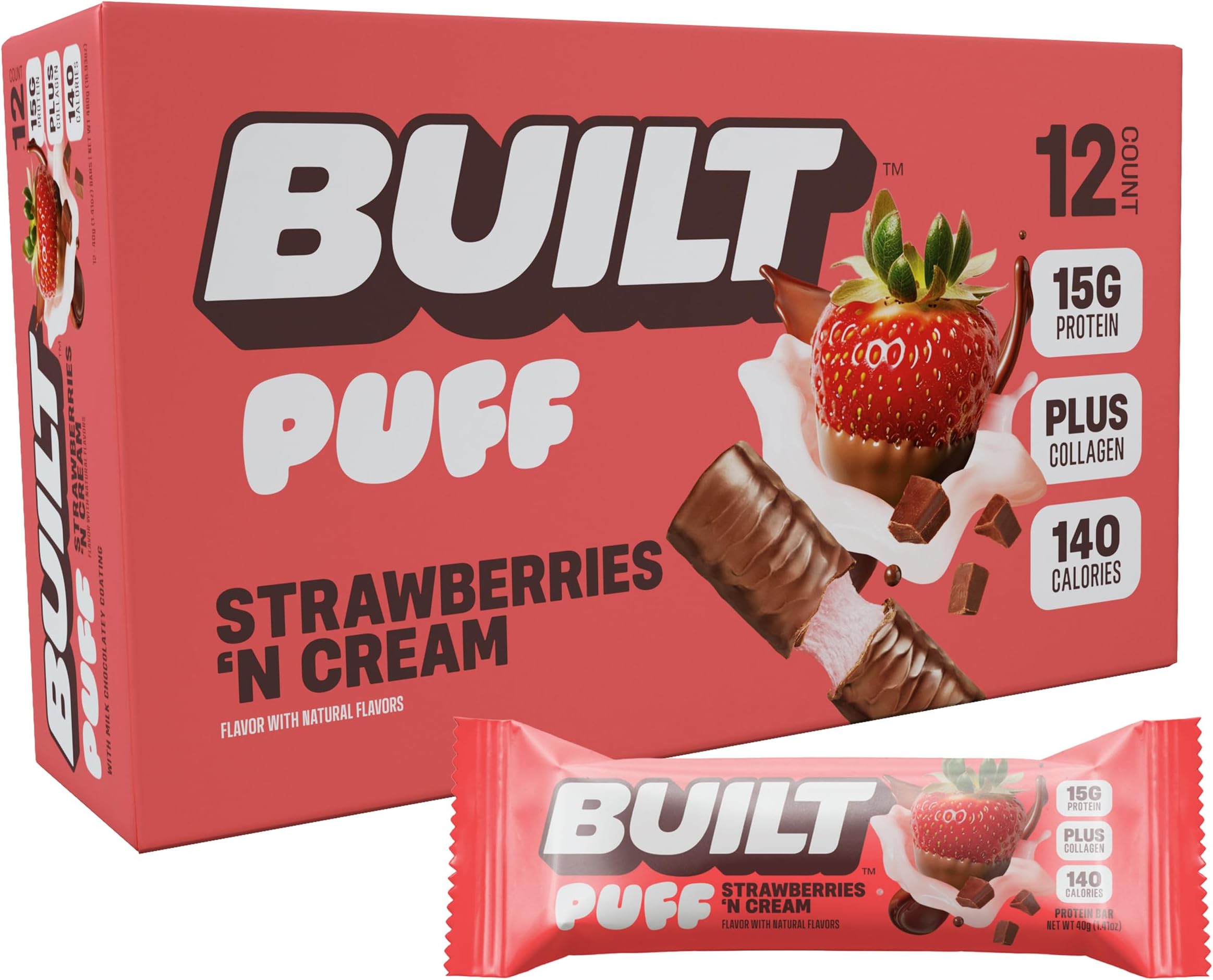 Amazon.com : Built Bar, Puff Protein Bars, Strawberries 'N Cream Puff ...