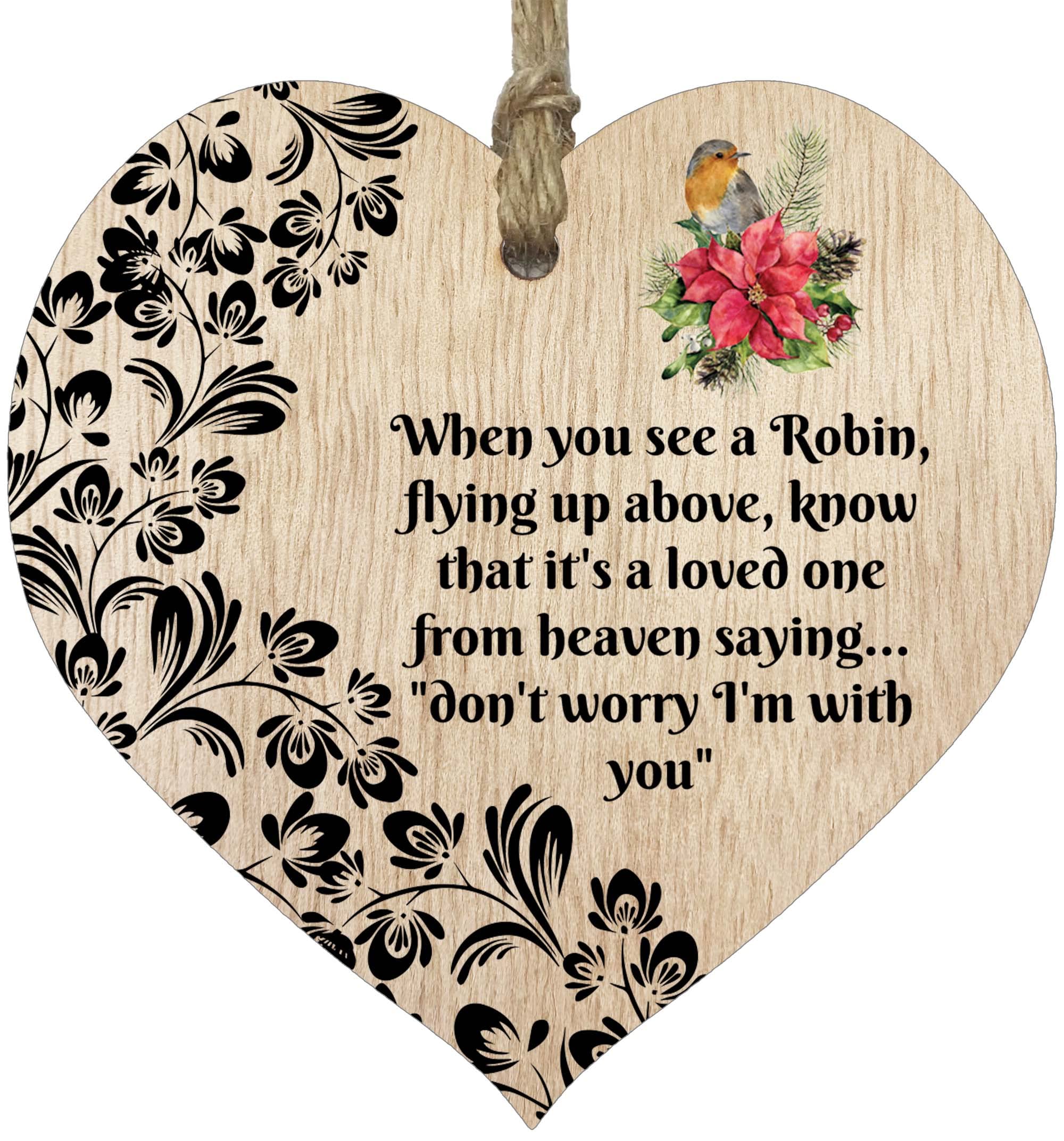 Buy When You See a Robin Hanging Wooden Heart Sign Plaque - Light Wood ...