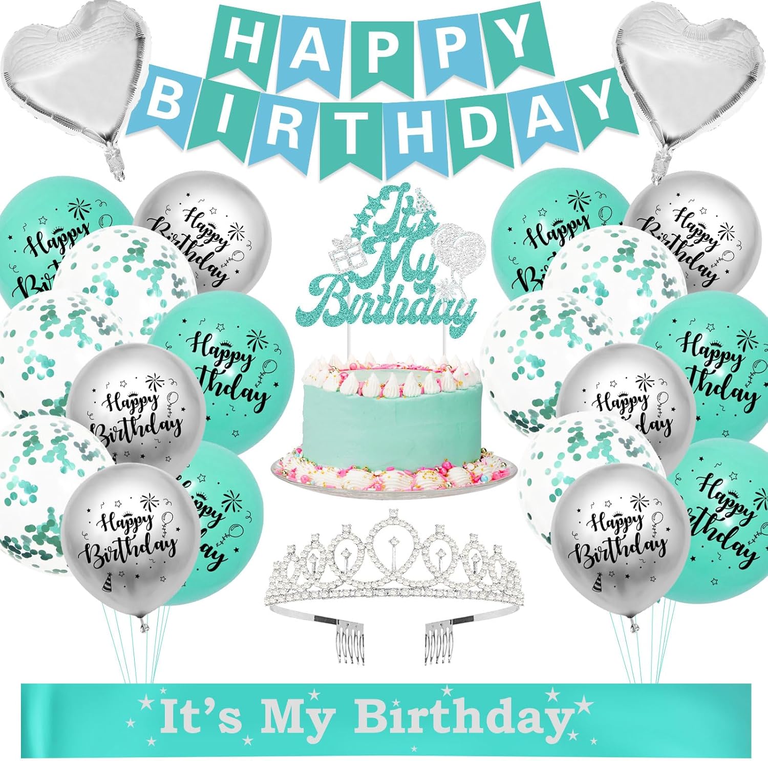 Amazon.com: SKJIAYEE Teal Birthday Party Decorations for Girls Women ...