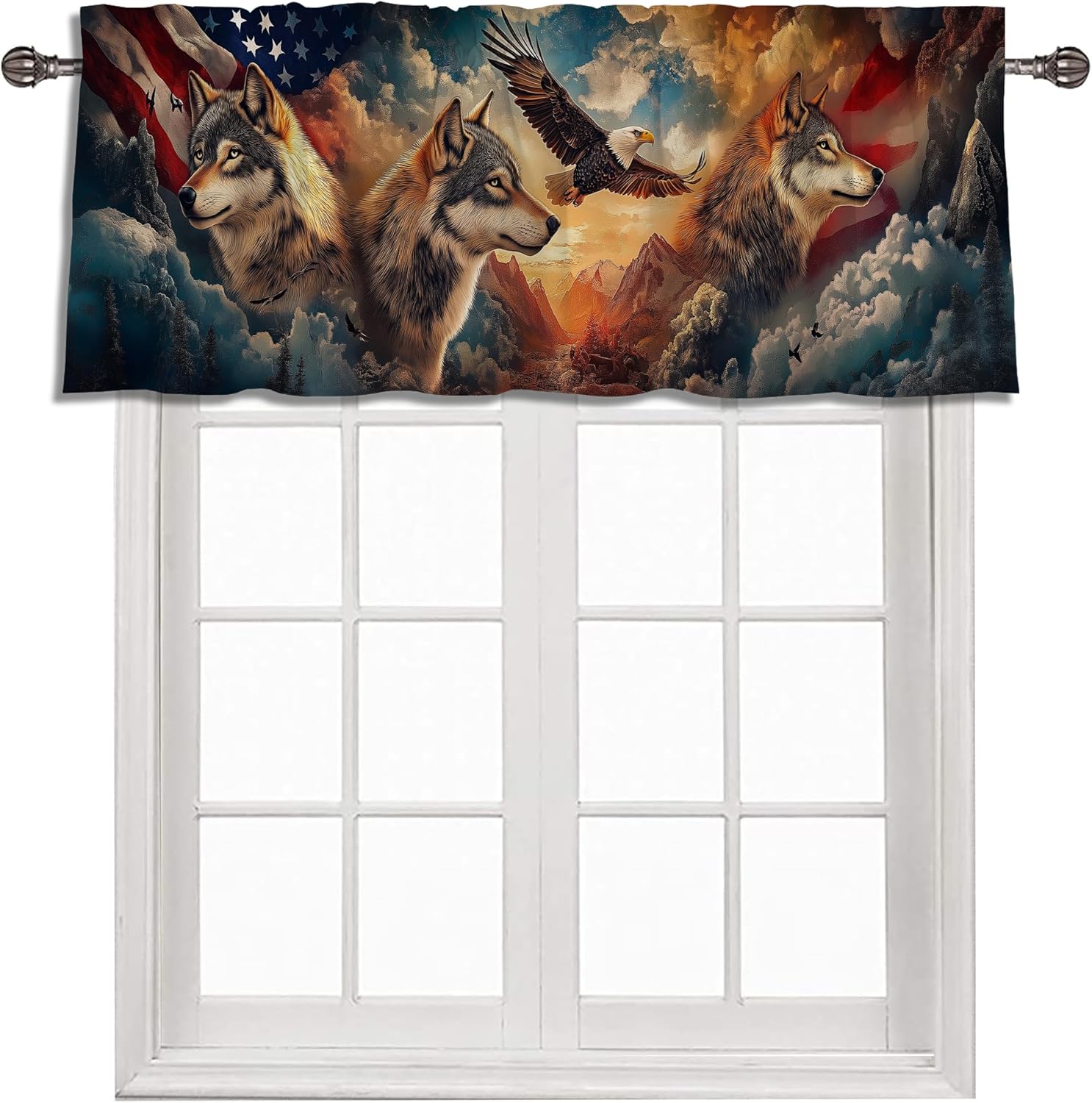 Amazon.com: RICQLESC Wolf Eagle Decor Kitchen Valance for Window ...