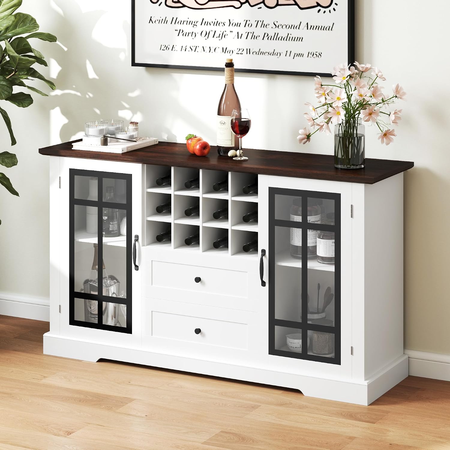 Amazon.com: Real Relax Farmhouse Wine Bar Cabinet, 59" Wine Cabinet ...