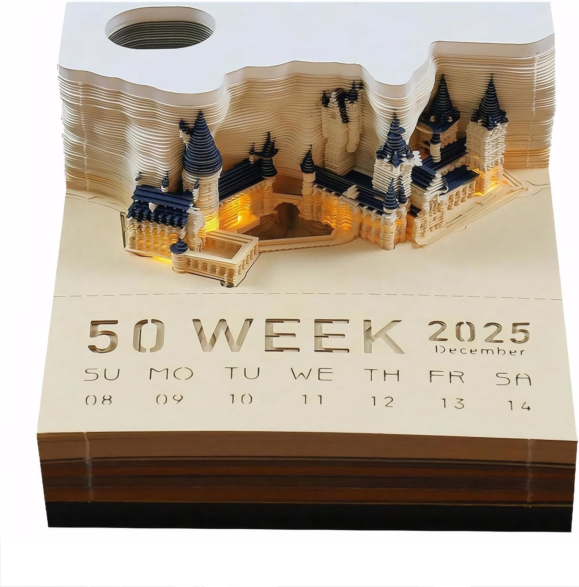 OMIPAWZ 3D Calendar 2025, Magic Castle Time Piece Memo Pad Desk ...