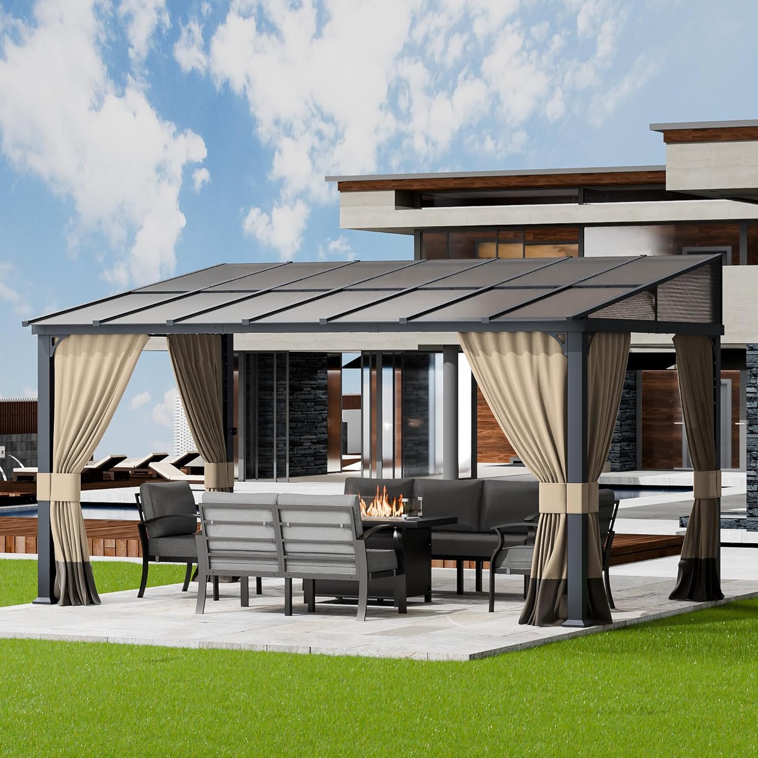 Amazon.com : ASJMR 10x14FT Gazebo, Hardtop Wall Mounted Gazebo with ...