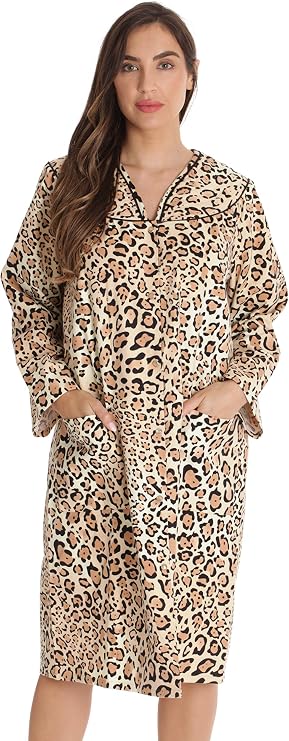 Dreamcrest Women’s Snap-Front House Coat Flannel Duster Robe with ...