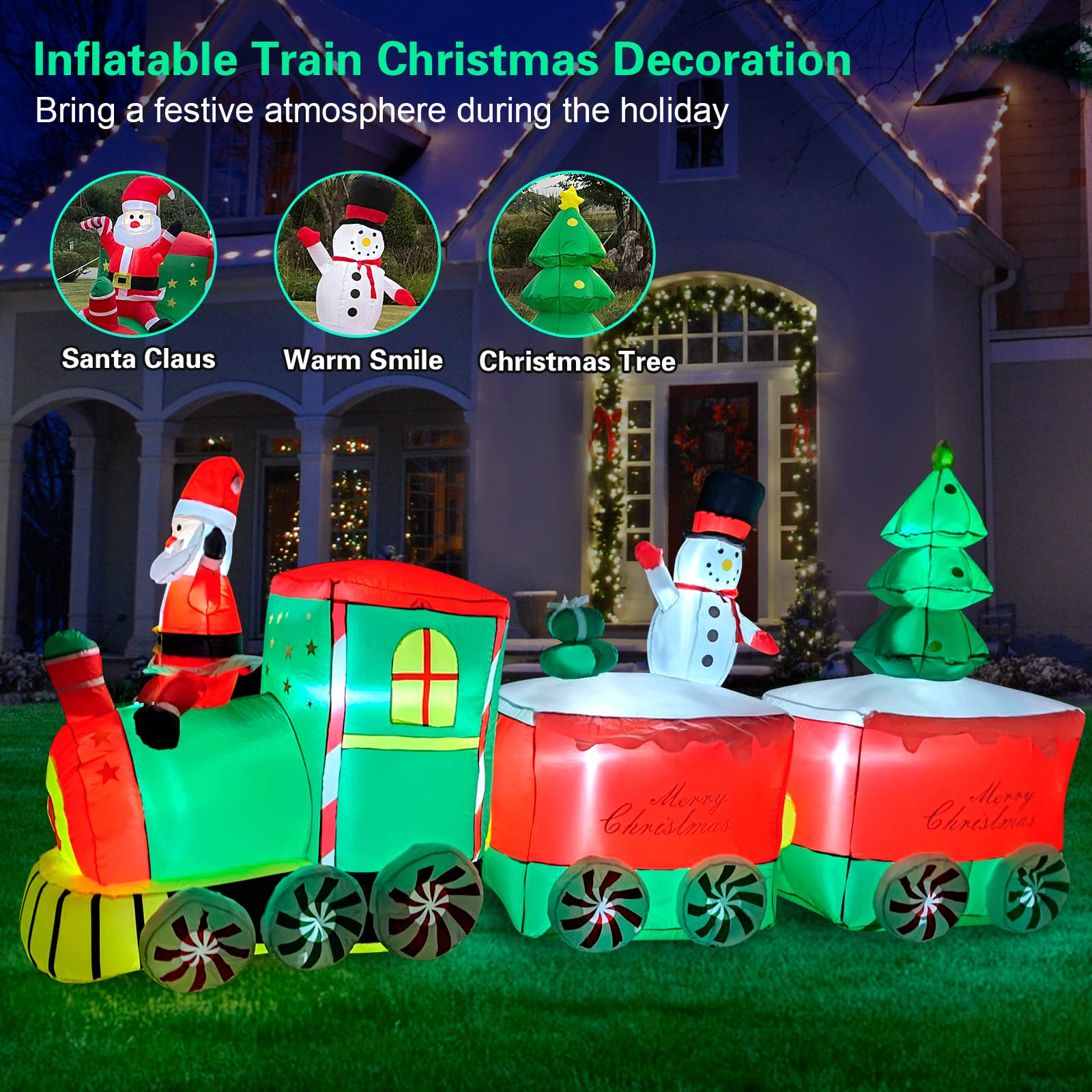 Goallim 10.5Ft Long Christmas Inflatables Train, Santa Claus Driving ...