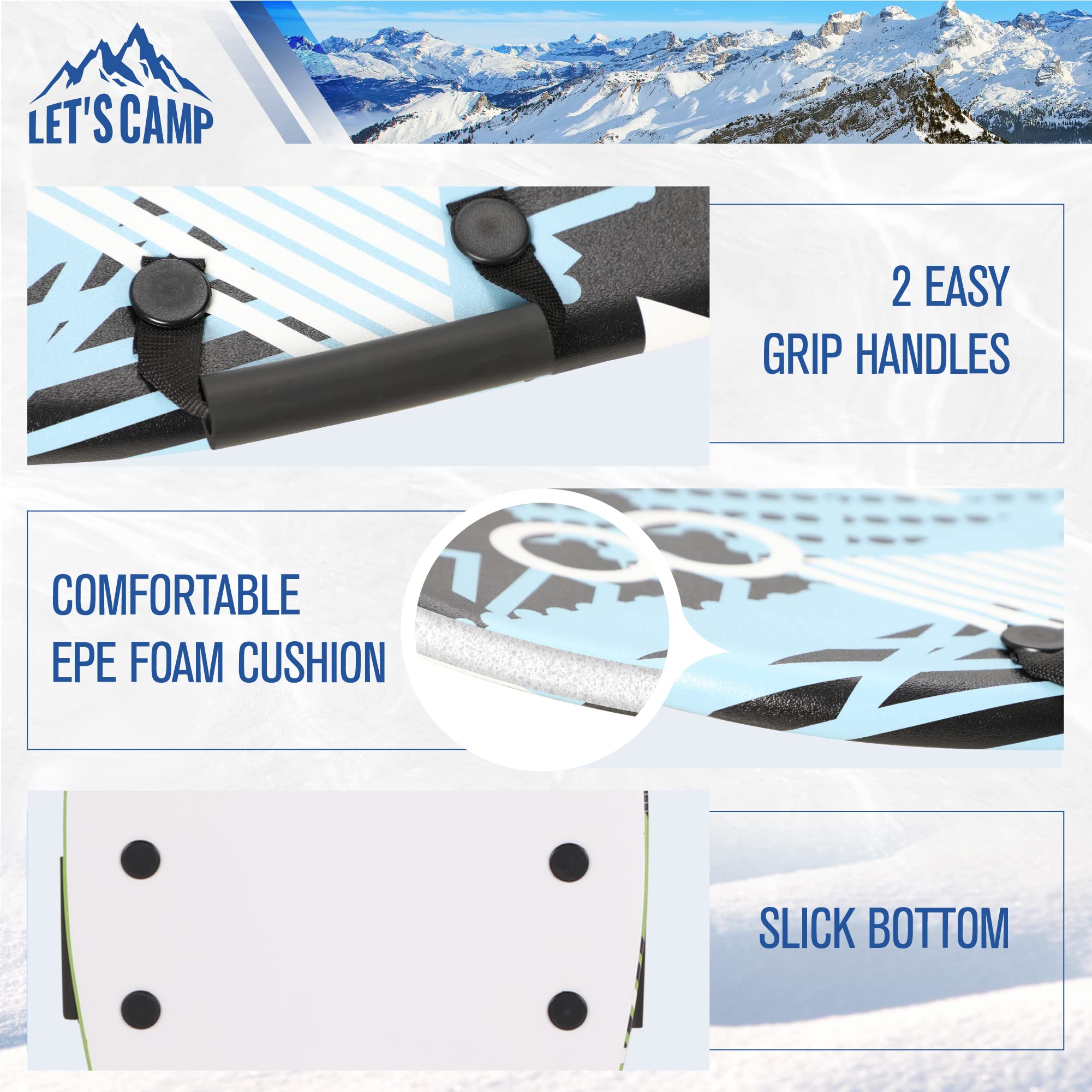 Snapklik.com : LETS CAMP 36" Snow Sled Board, 2-Pack Superior Foam ...