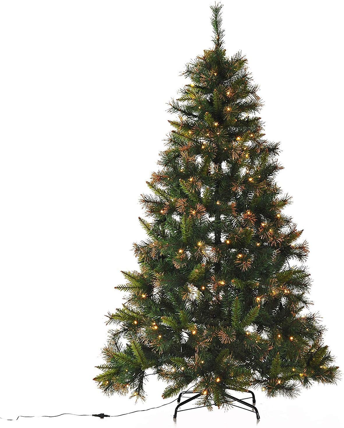 HOMCOM 1.8m 6ft Pre-Lit Christmas Tree Artificial Spruce Xmas Tree Warm ...