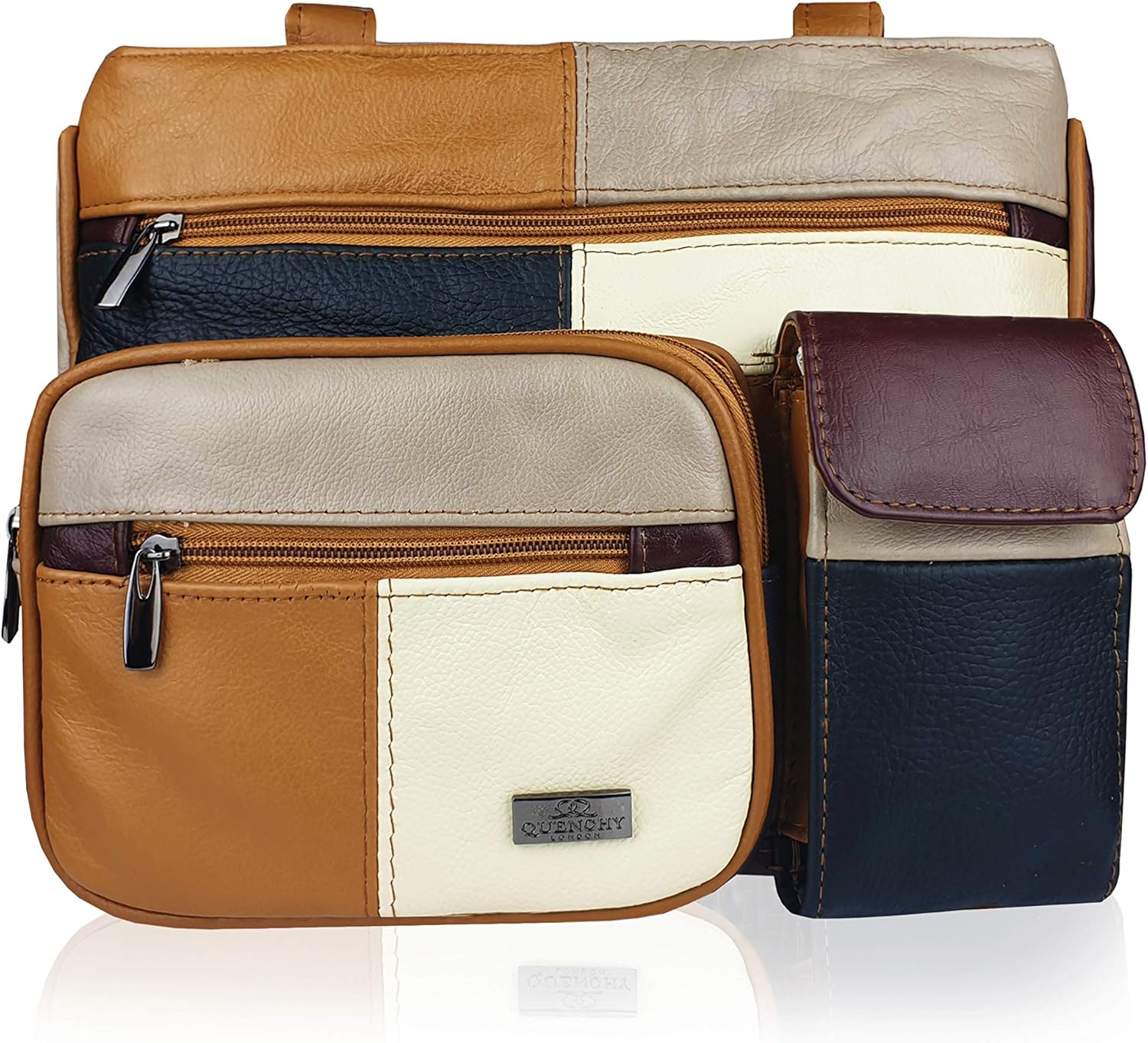 Quenchy London Women's Handbag in Soft Patchwork Real Leather - Ladies ...