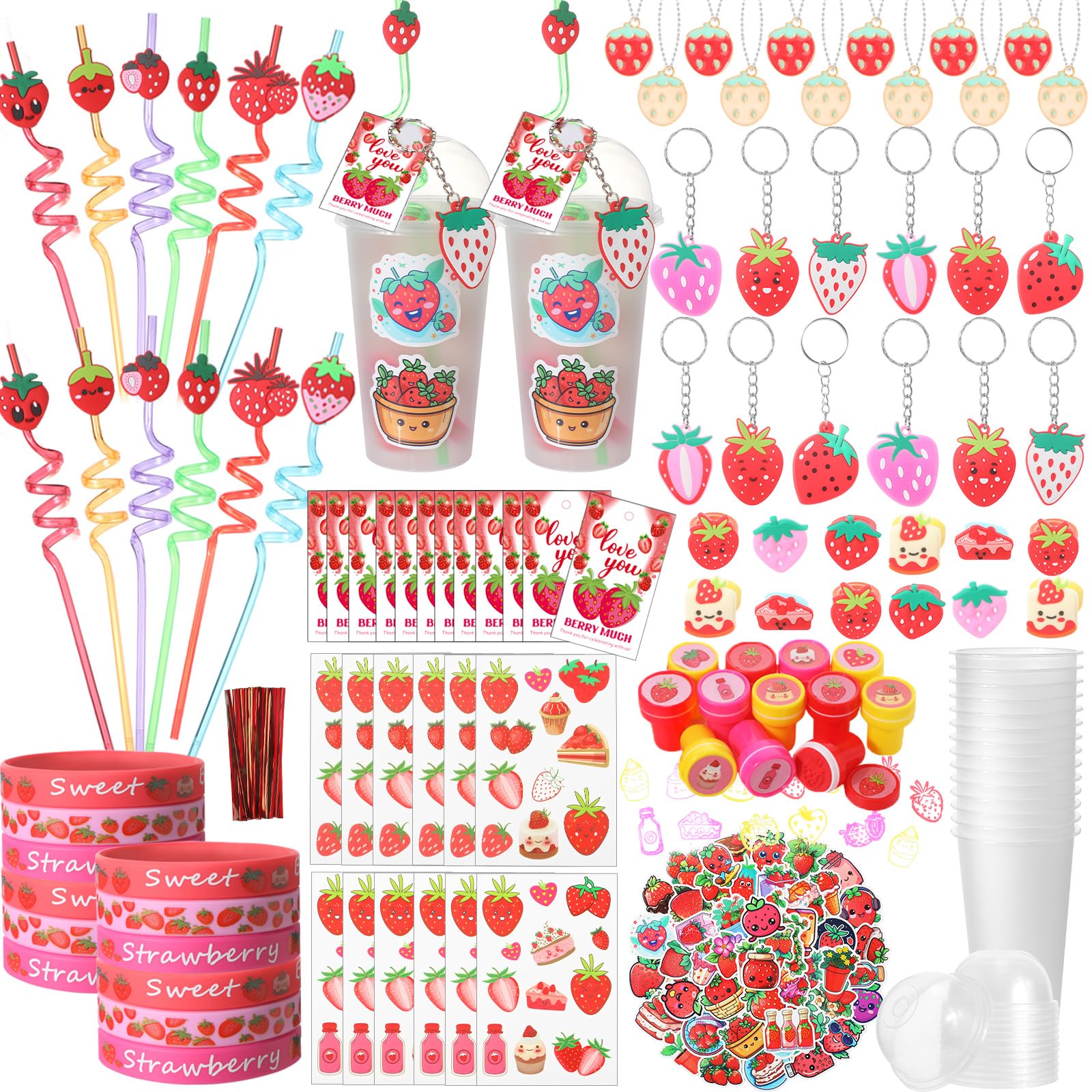 Amazon.com: Landical 213 Pcs Strawberry Party Favors Includes Gift Cup ...