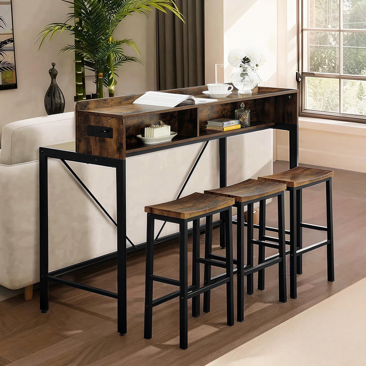 Amazon.com: LKTART 59" Bar Table and Chairs Set with Storage Shelf, 4 ...