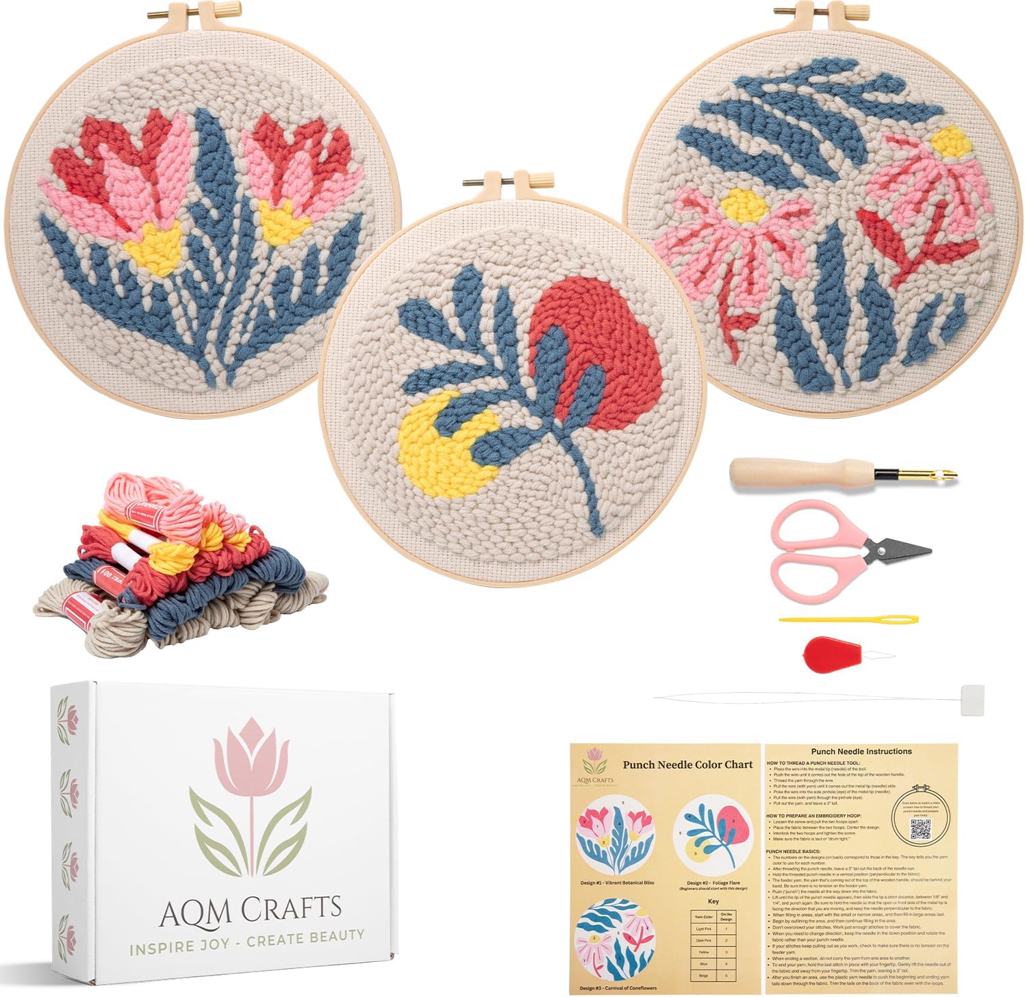 Amazon.com: AQM Crafts Punch Needle Kit | Punch Needle Fabric, Hoops ...
