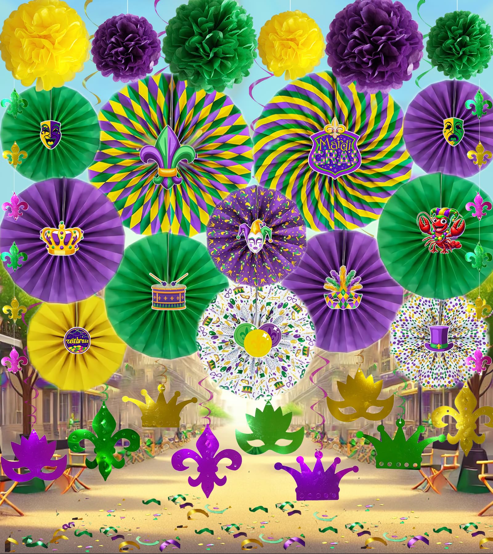 Amazon.com: Aovaely 41 Pcs Mardi Gras Decorations Set, 6 Purple Green ...