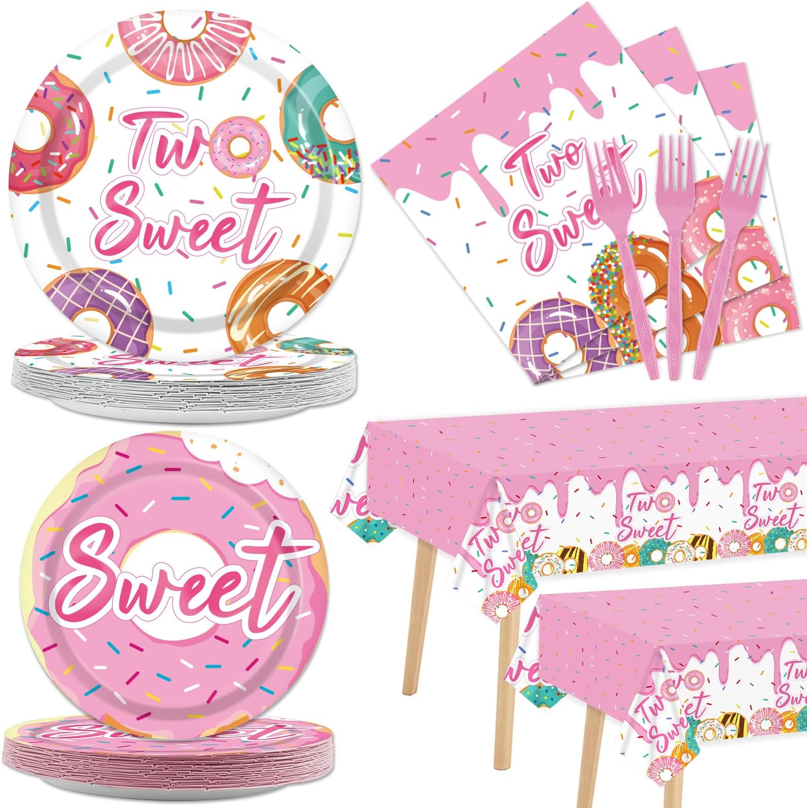 Amazon.com: 98 Pieces Two Sweet Donut Birthday Party Supplies for 24 ...