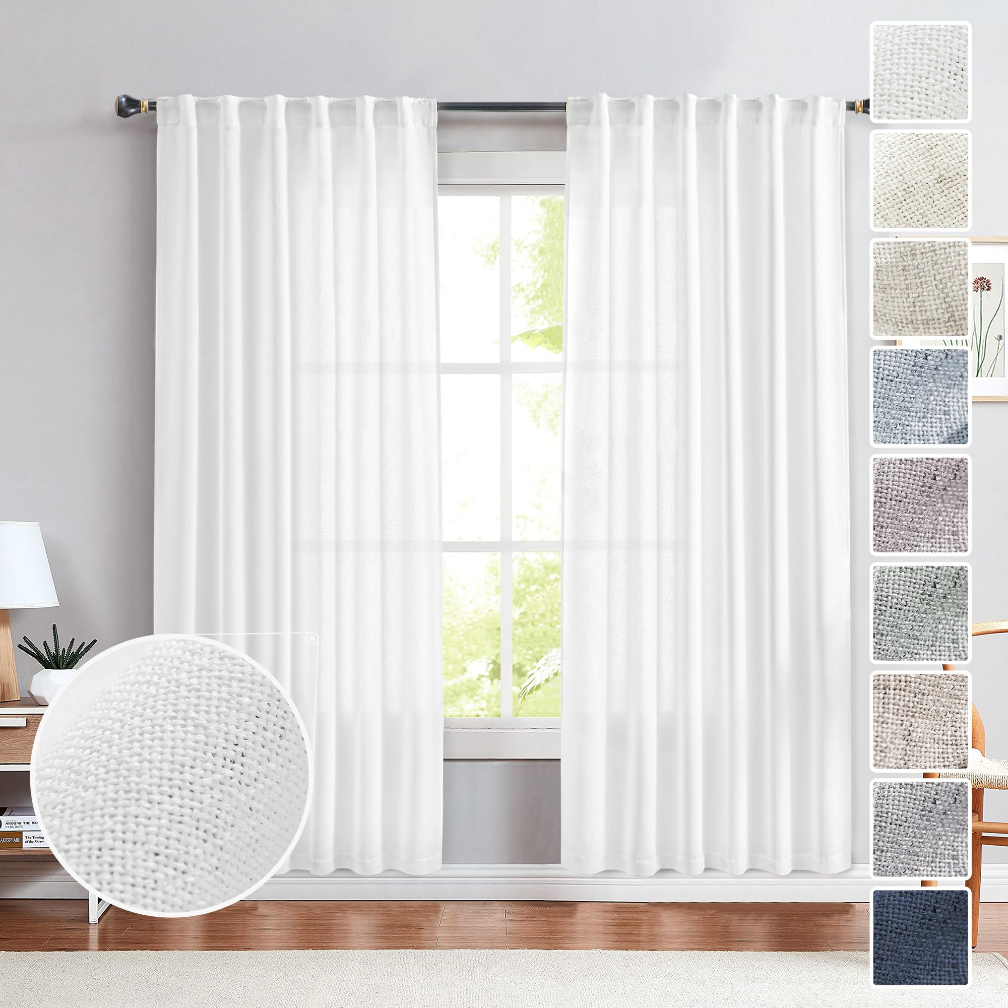 Amazon.com: White Linen Sheer Curtains 72 Inches Long for Living Room 2 ...