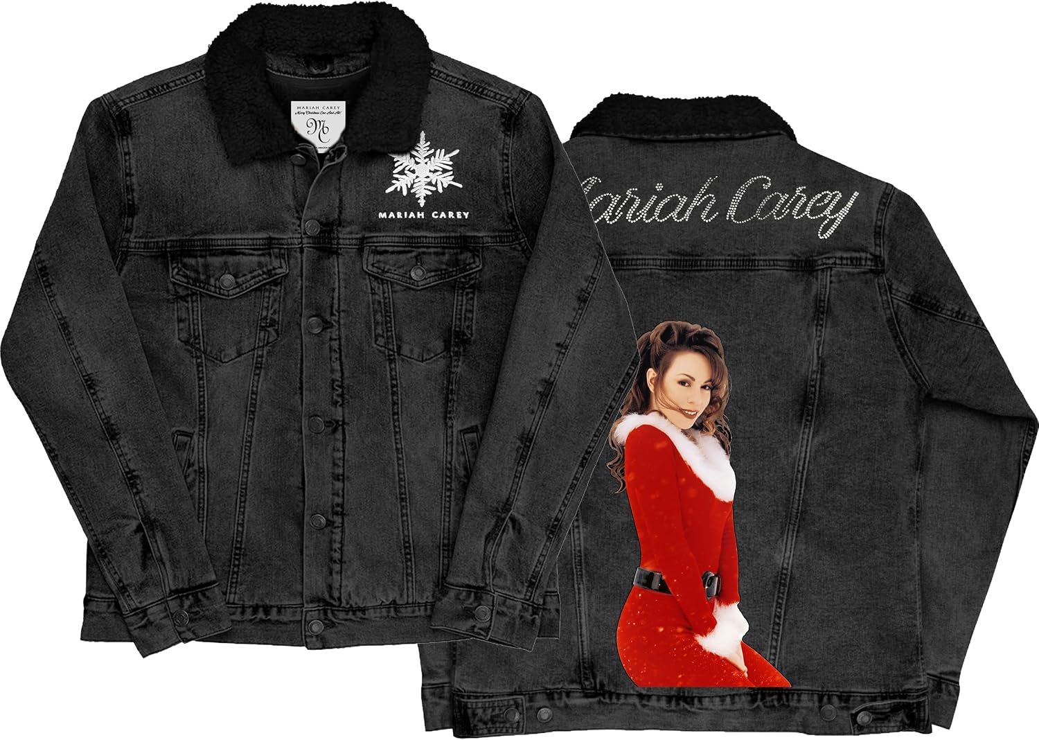 Mariah Carey Official Merry Christmas One & All Denim Jacket, Black, X ...