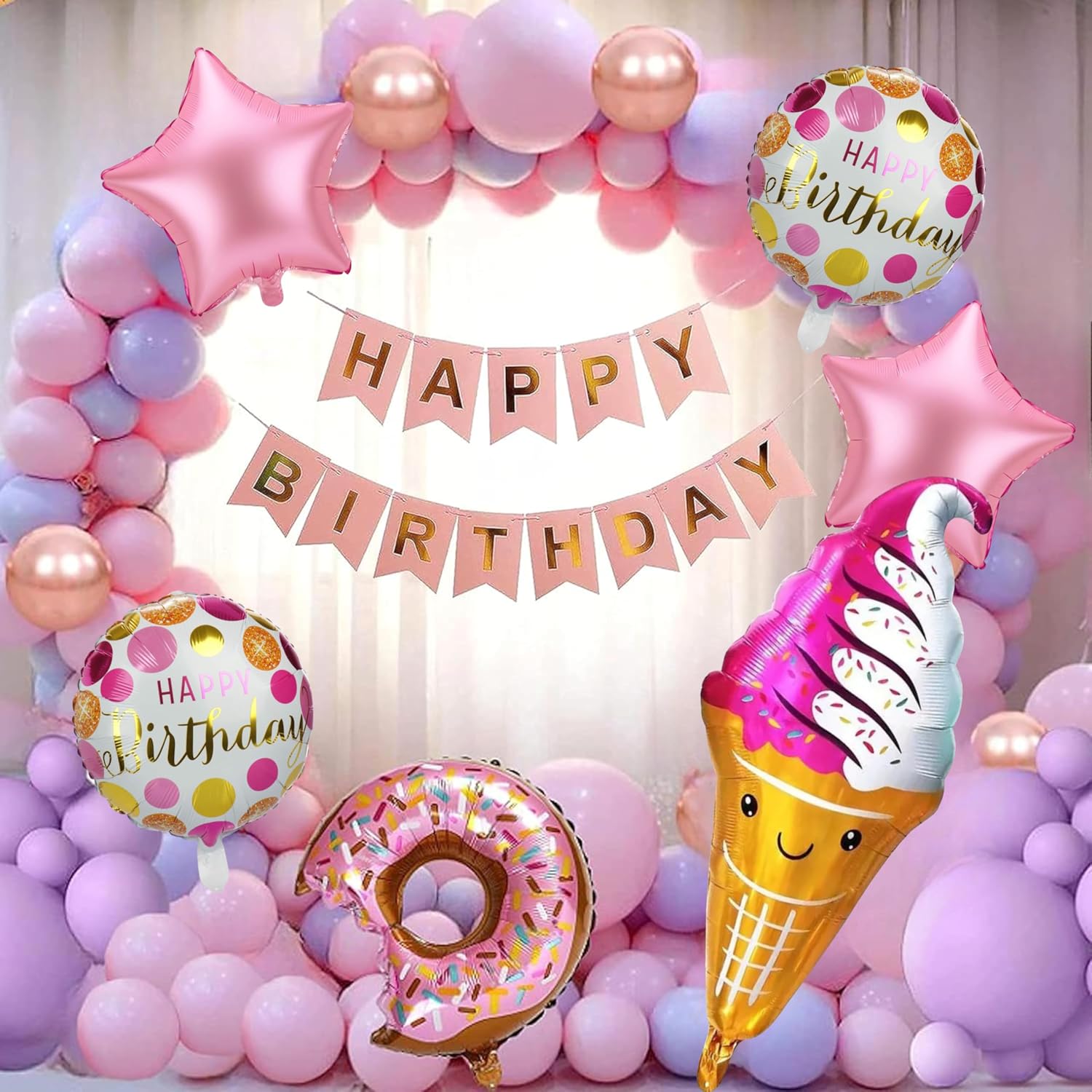 GRAND SHOP Rubber Donut Ice Cream Theme Pastel Balloons Birthday ...