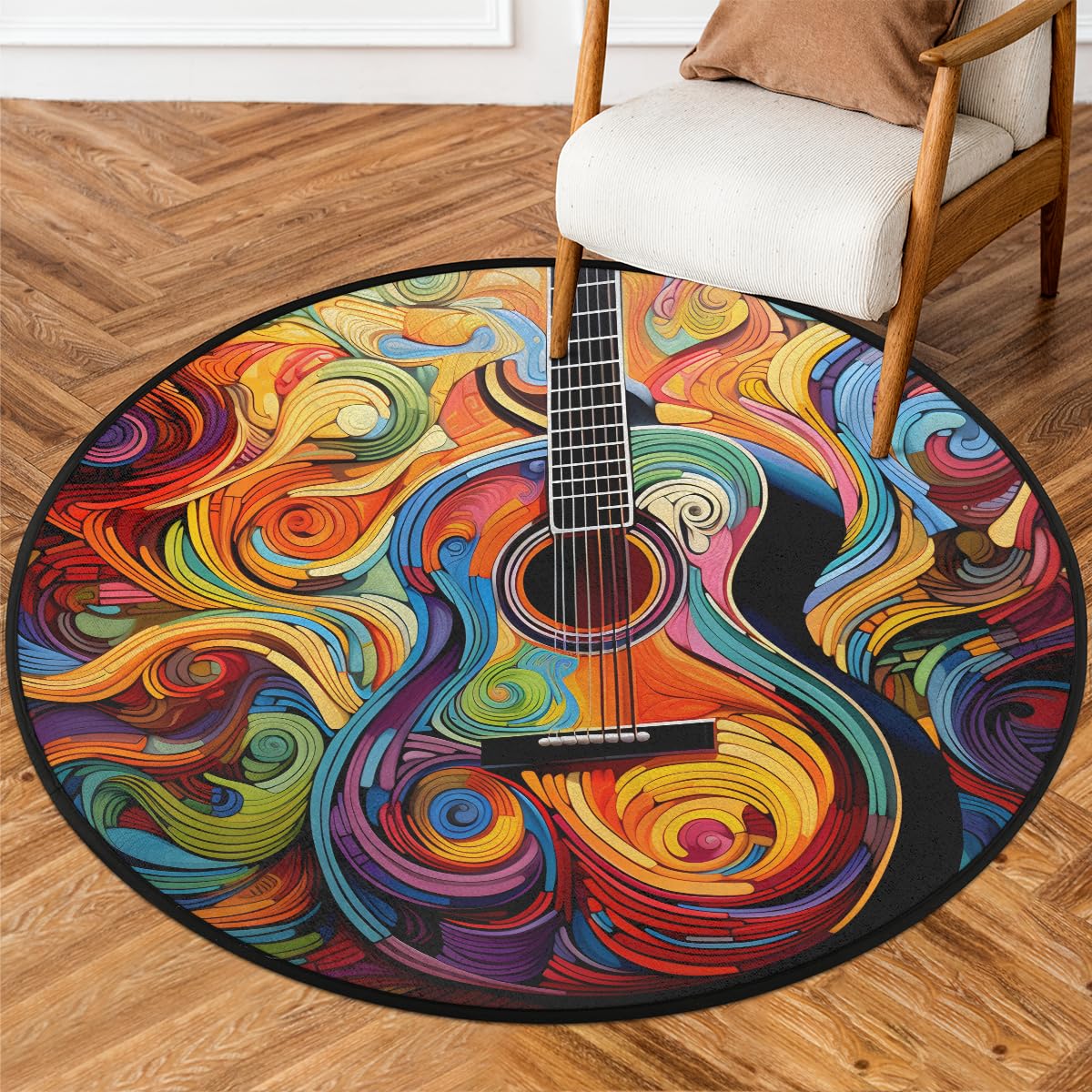 Oil Painting Cello Round Area Rug Bedroom 5.2 Ft, Cool Music Circle ...