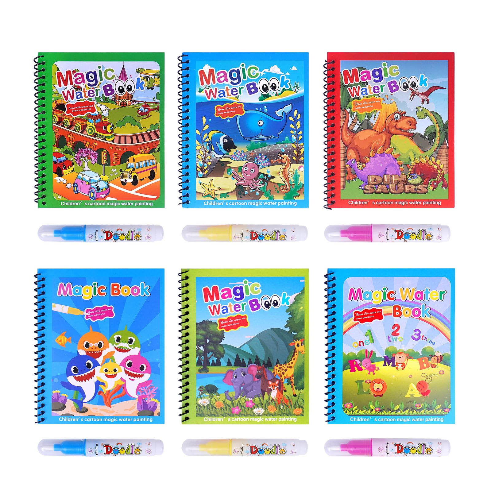 Realjoy 6 Pieces Magic Water Colouring Books Reusable Water Painting ...