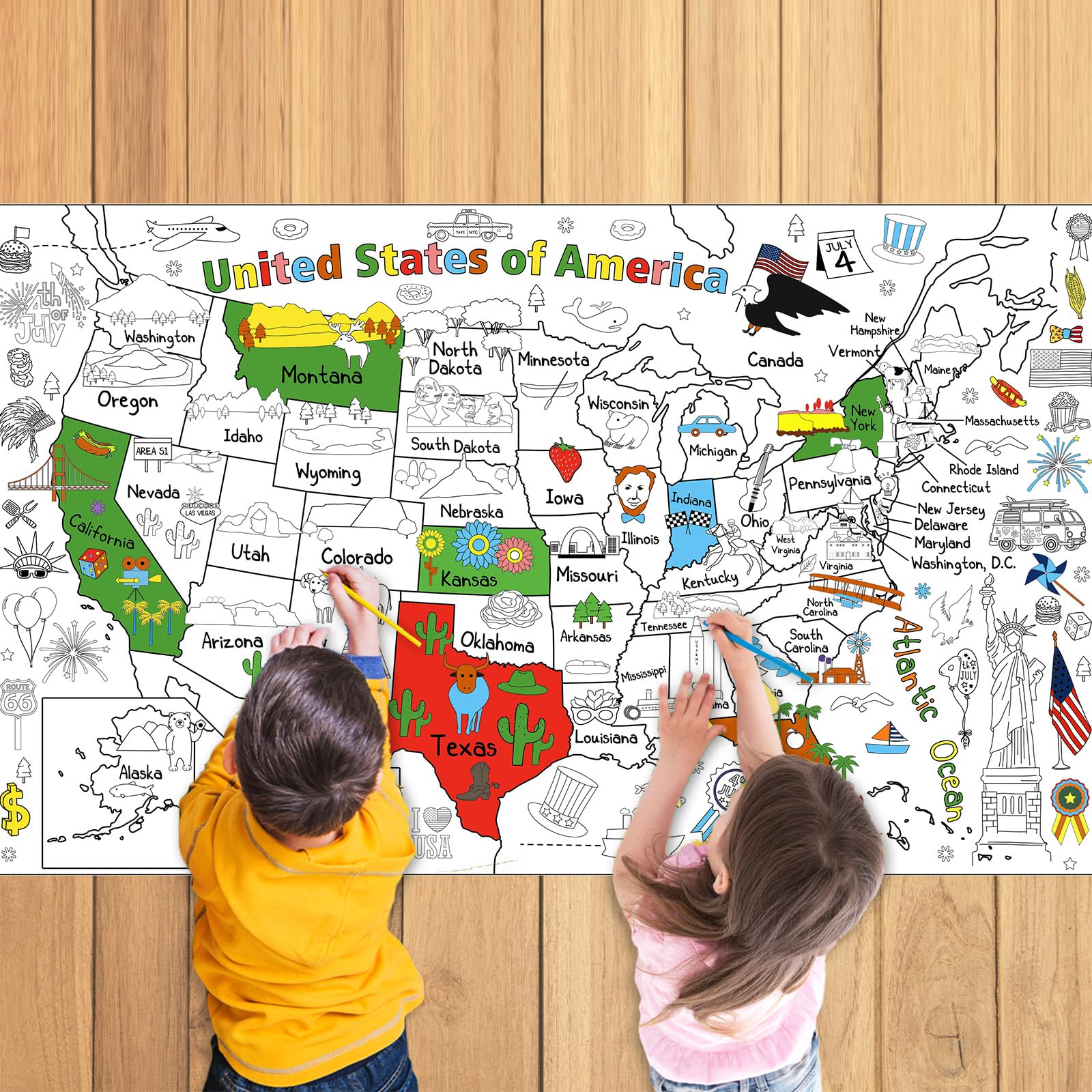 Elementary Us Map Printable Multicolor Printed Paper Laminated United
