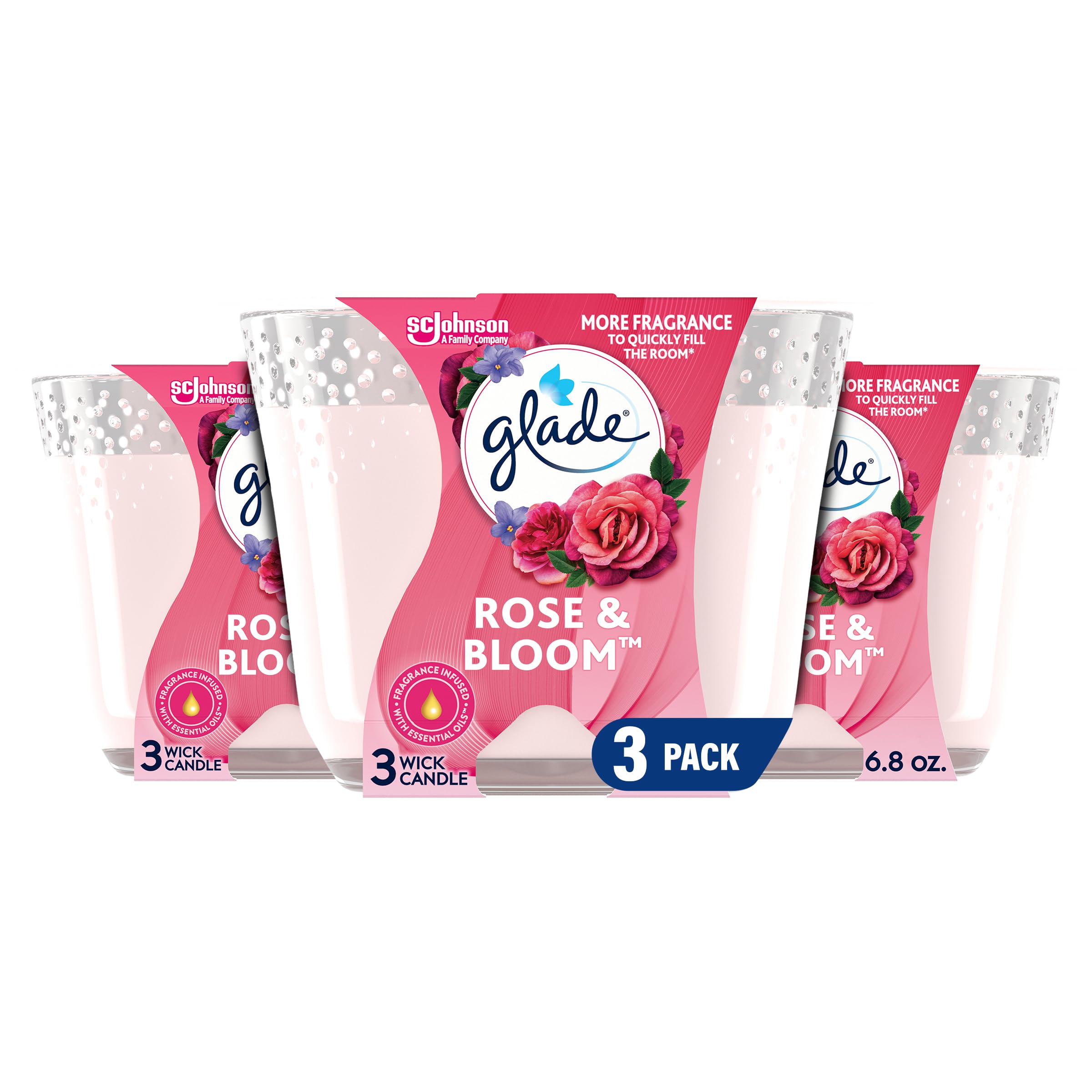 Amazon.com: Glade Scented 3-Wick Candle Jar, Rose & Bloom, Fragrance ...
