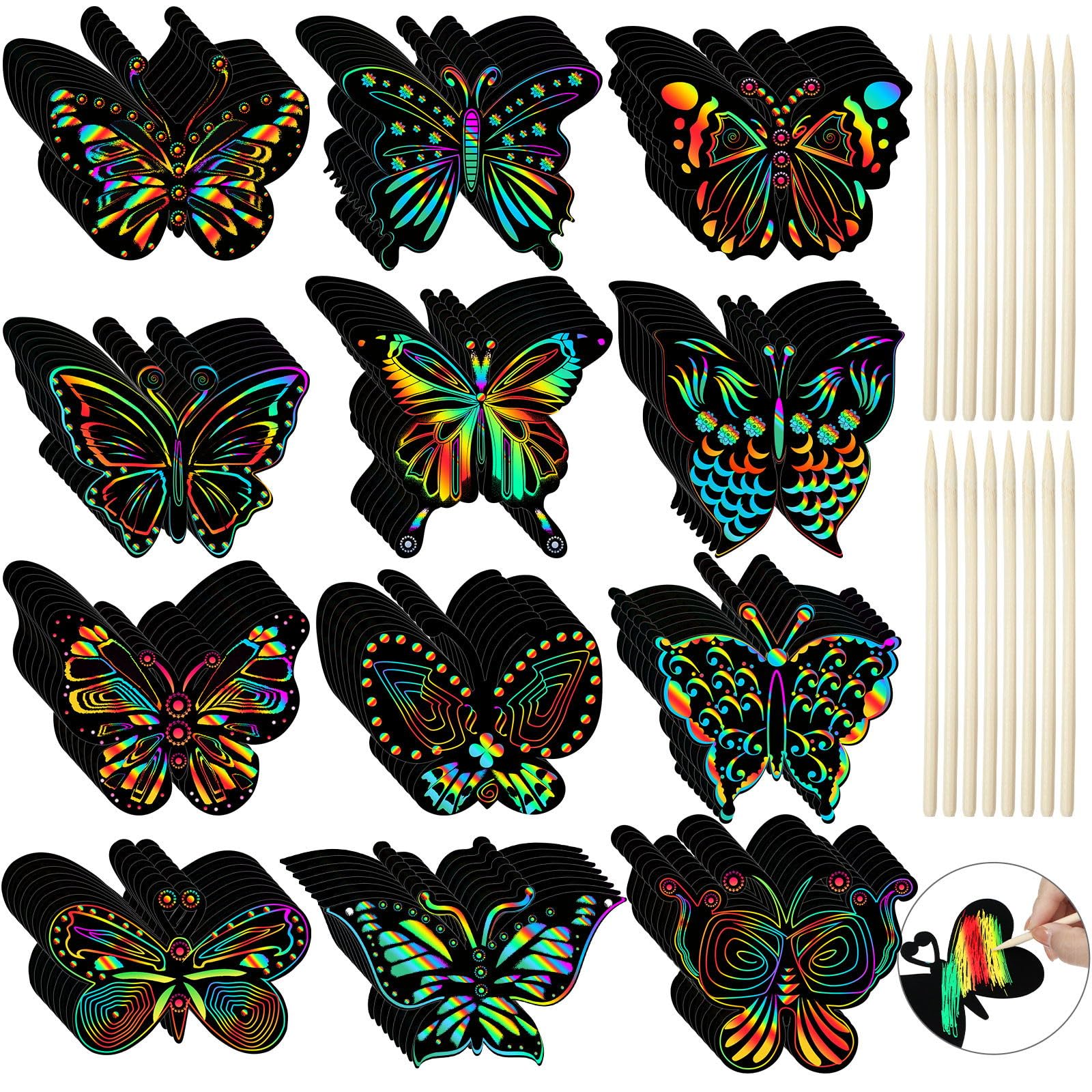 Amazon.com: Sratte 120 Pcs Butterfly Scratch Cards 12 Styles Rainbow ...