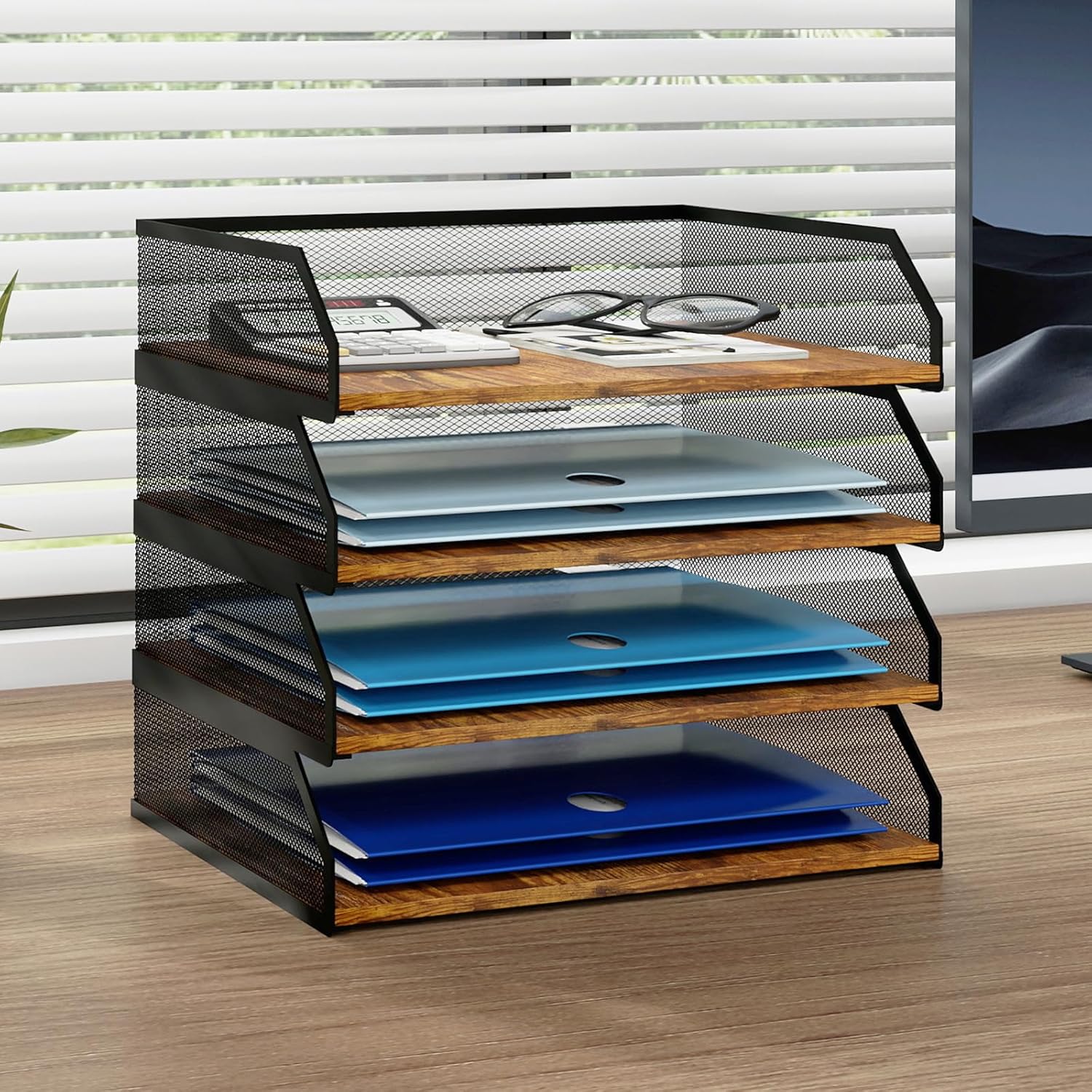 Amazon.com: Natwind 4-Tier Stackable Paper Tray, Metal Mesh Desktop ...