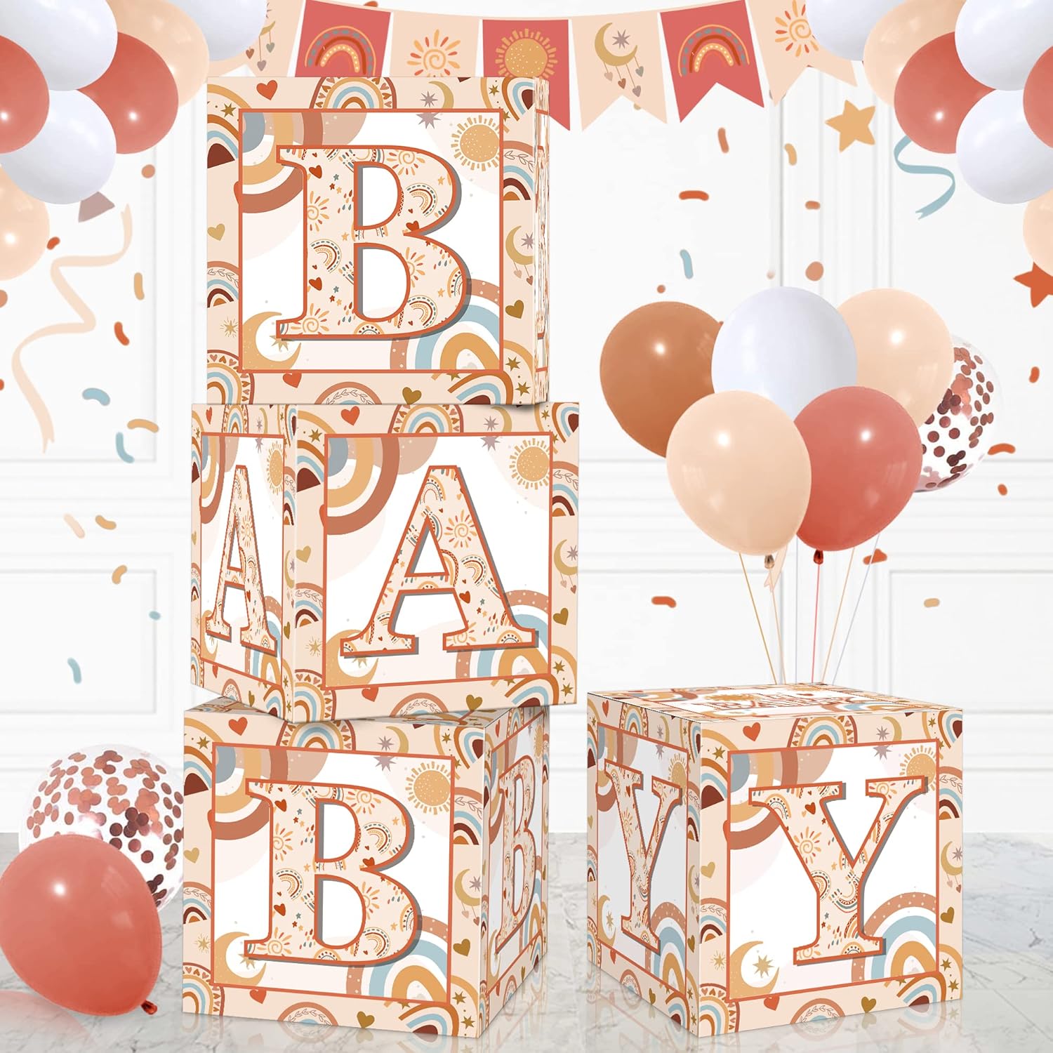 Amazon.com: Boho Rainbow Baby Shower Balloons Boxes Party Decorations ...