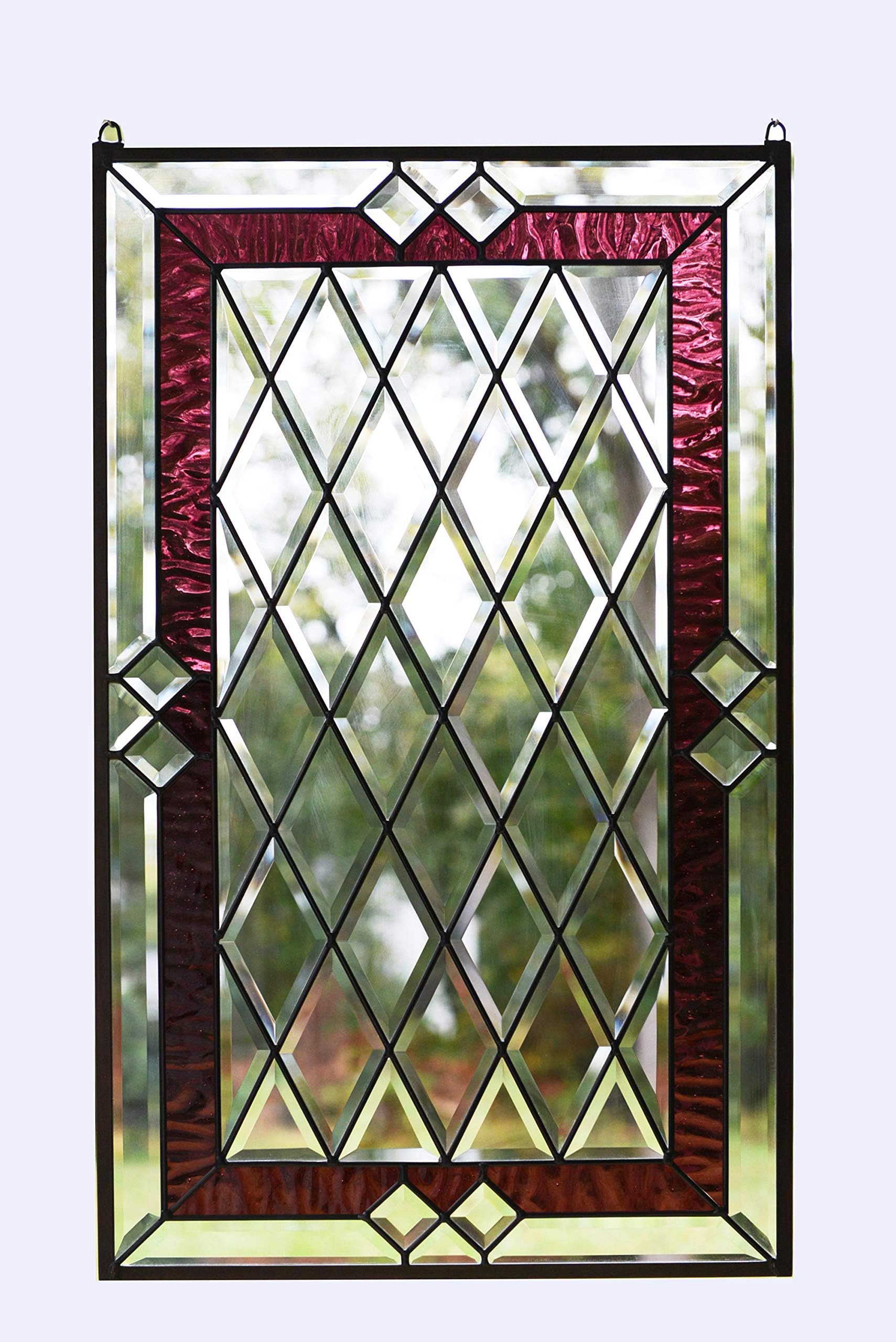 Amazon.com: 20" x 34" All Clear Beveled Stained Glass Hanging Window ...