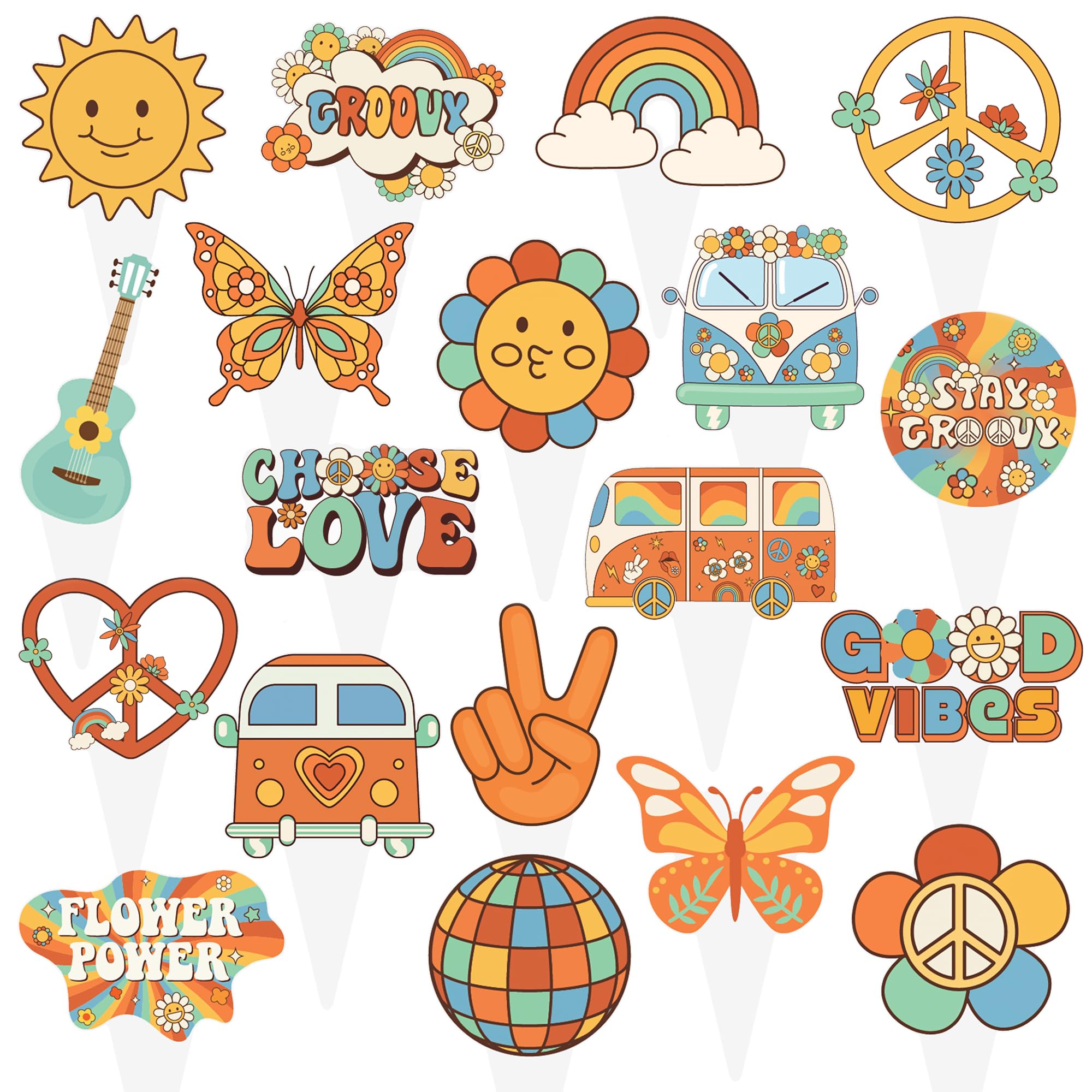 48pcs Hippie Party Cupcake Toppers Two Groovy Party Decorations Glitter ...