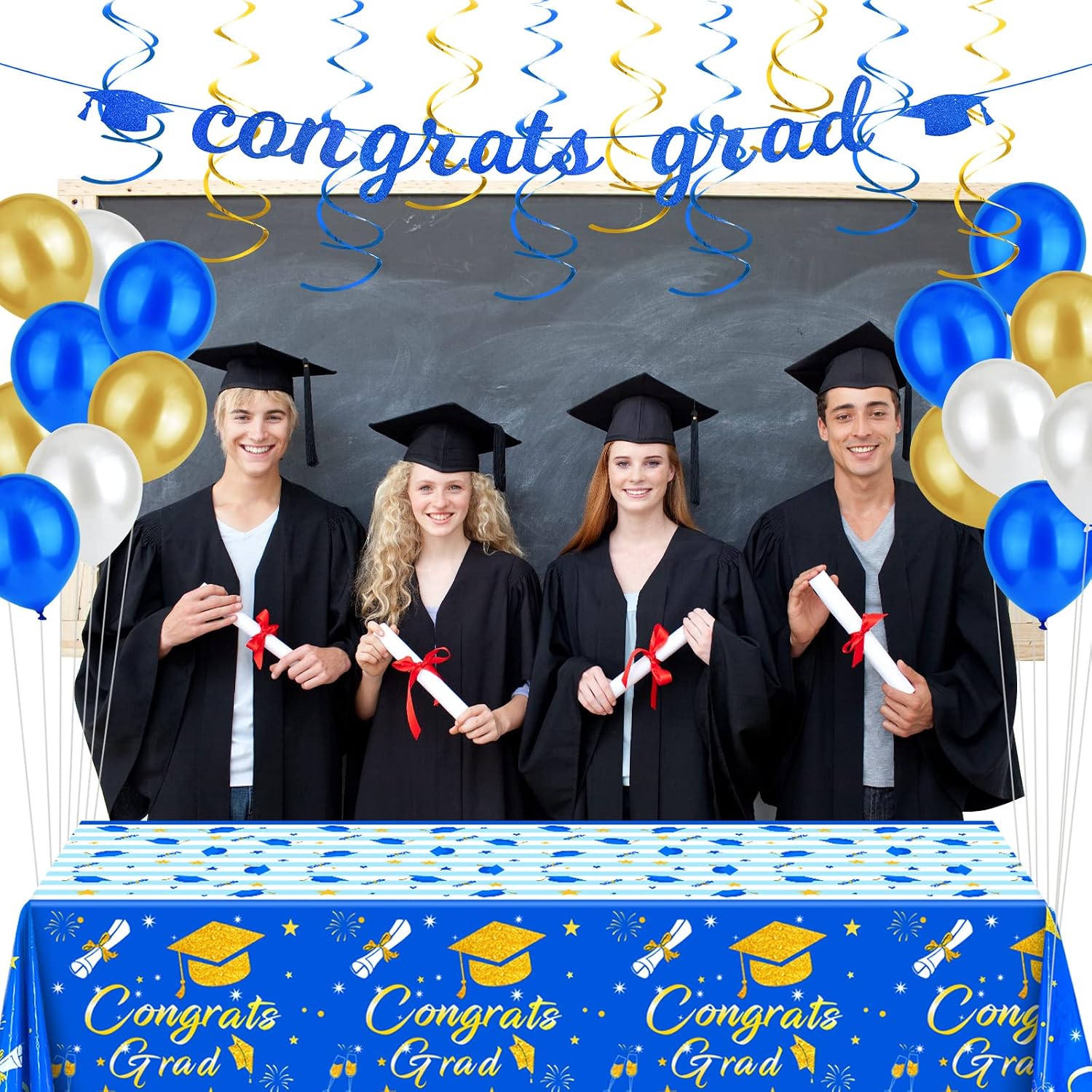 ELECLAND 45Pcs 2022 Graduation Party Decorations Blue and Gold Class of ...