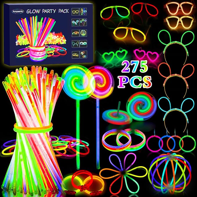 Amzeeniu 270 Stück Knicklichter Party Set Glow Sticks Leuchtstäbe Neon ...