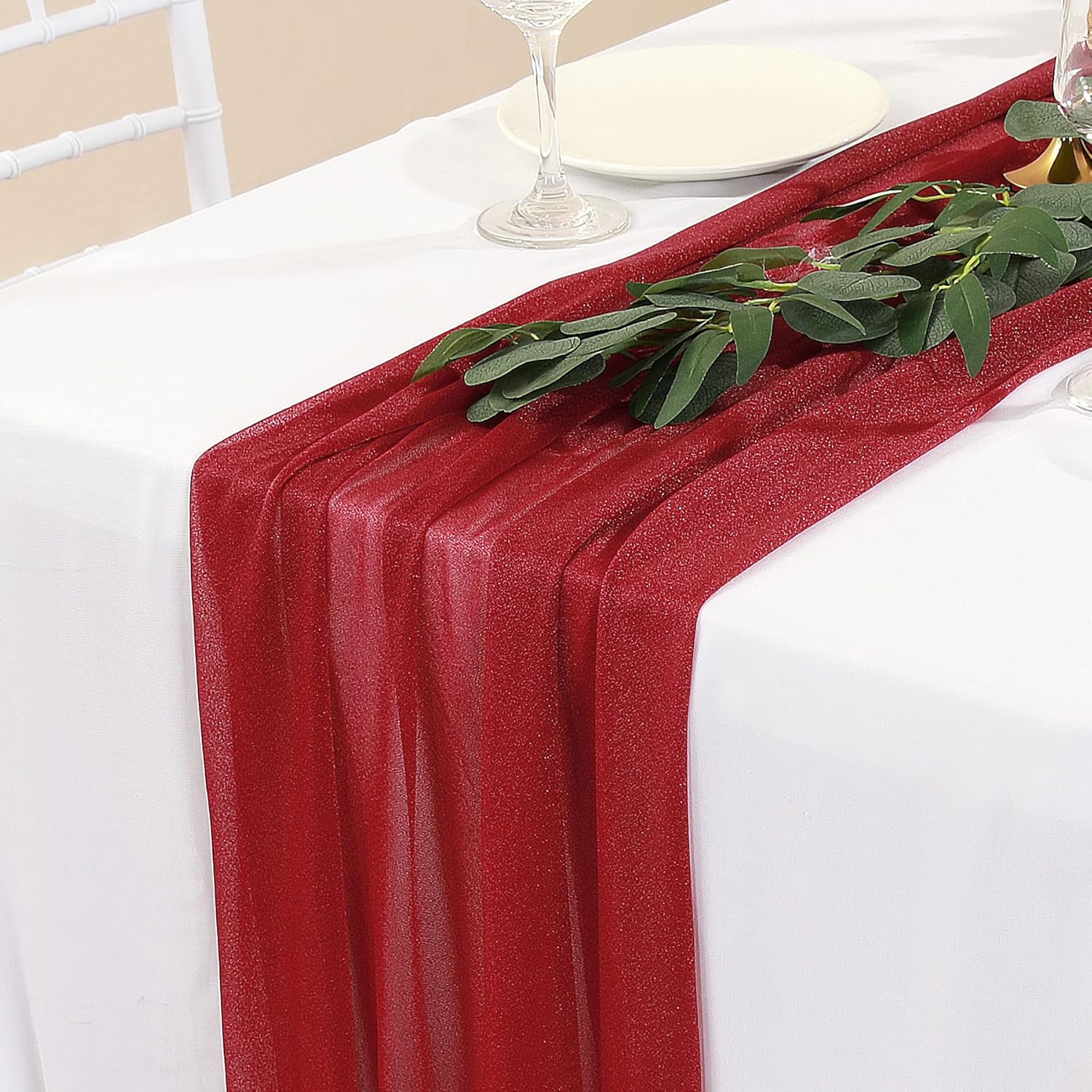 Amazon.com: 10 Pieces 10Ft Red Sheer Chiffon Table Runner 27 x 120 ...